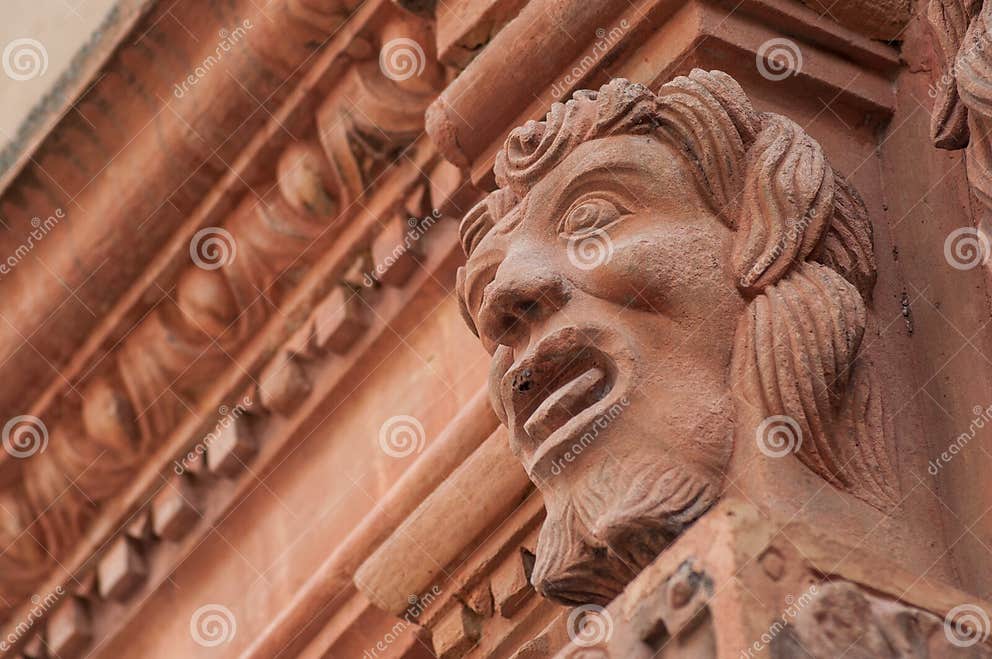 Stoned Head on Building Facade Stock Image - Image of background ...