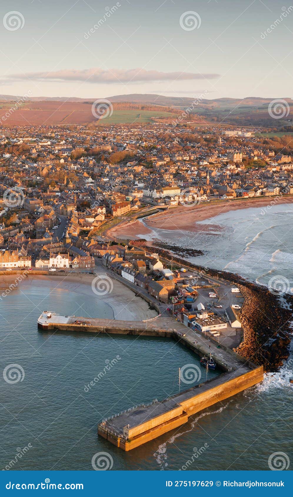 Stonehaven Harbour and Town at Sunrise during the Summer Stock Image ...