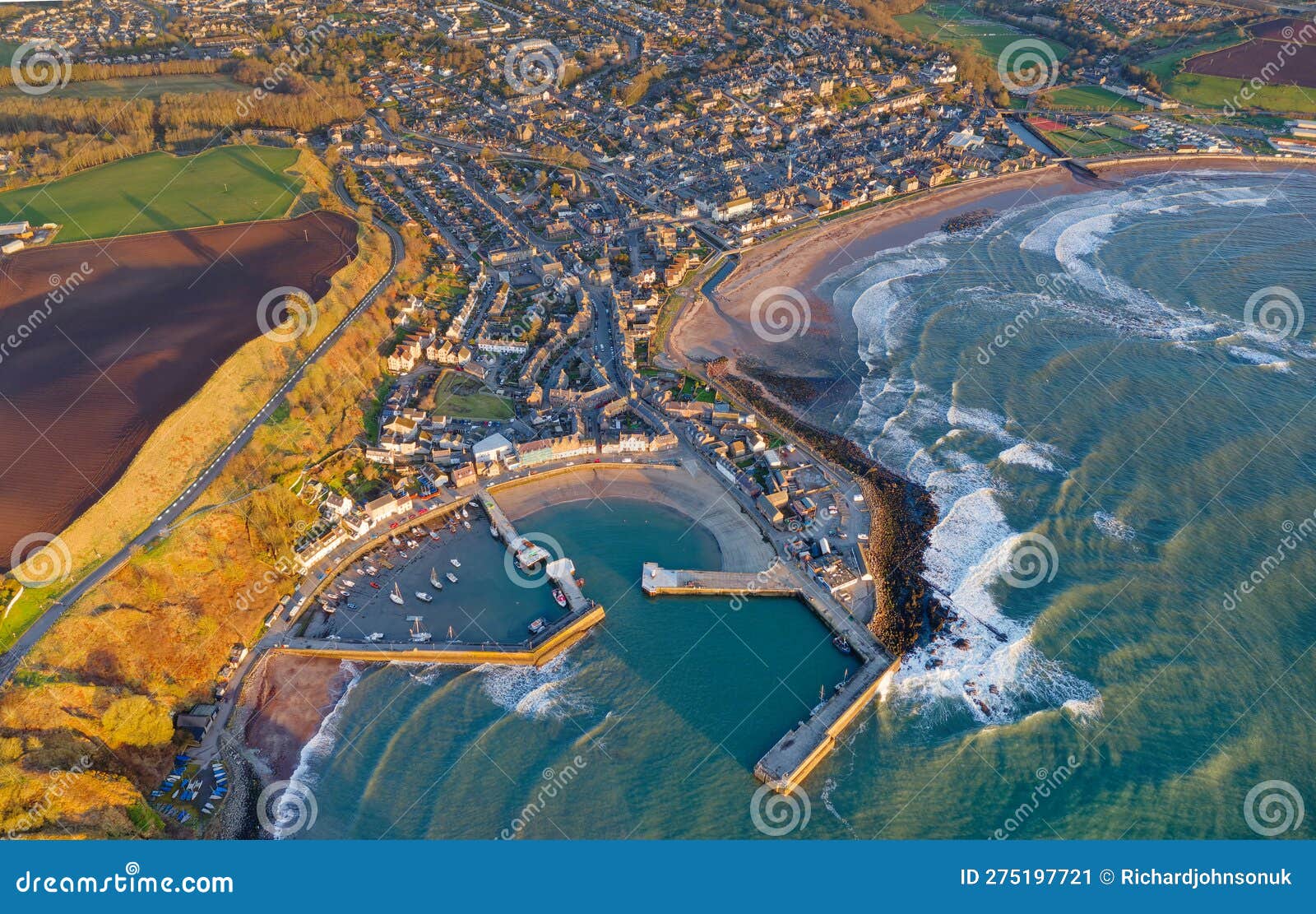 Stonehaven Harbour and Town at Sunrise during the Summer Stock Image ...