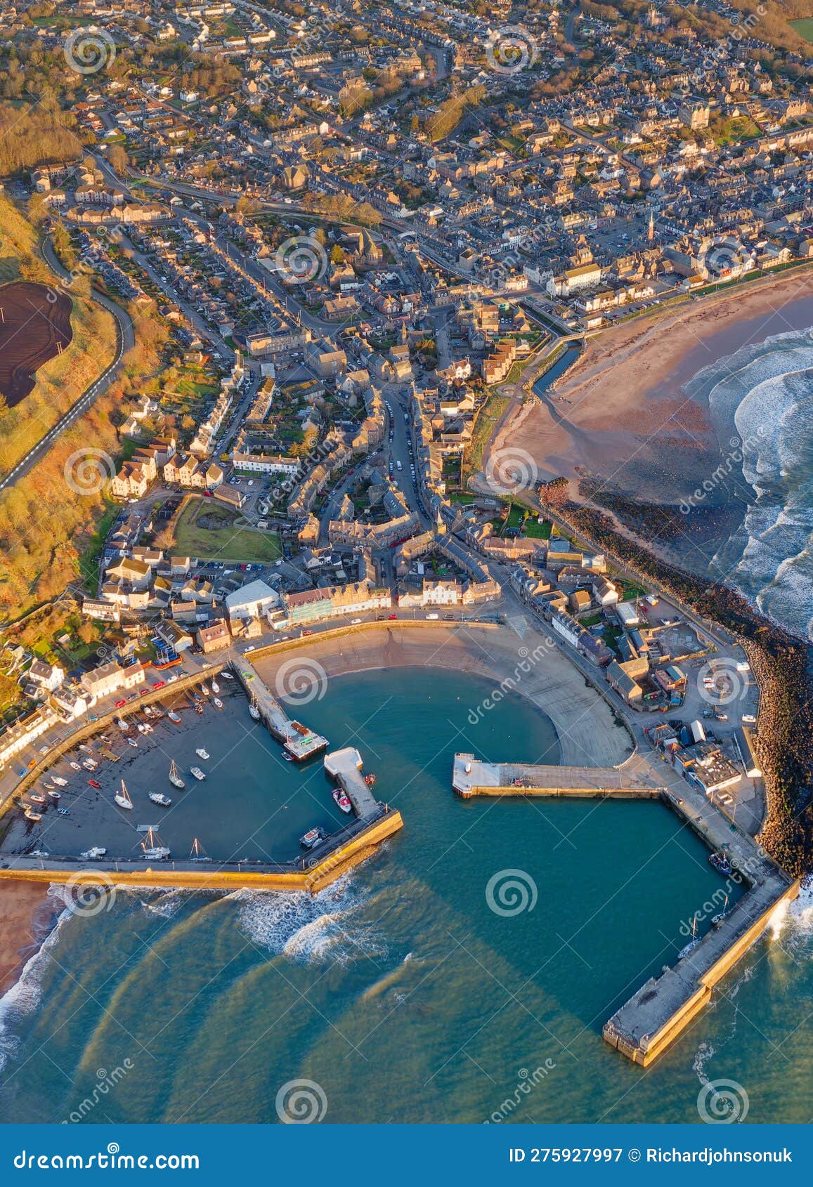 Stonehaven Harbour and Town at Sunrise during the Summer Stock Image ...