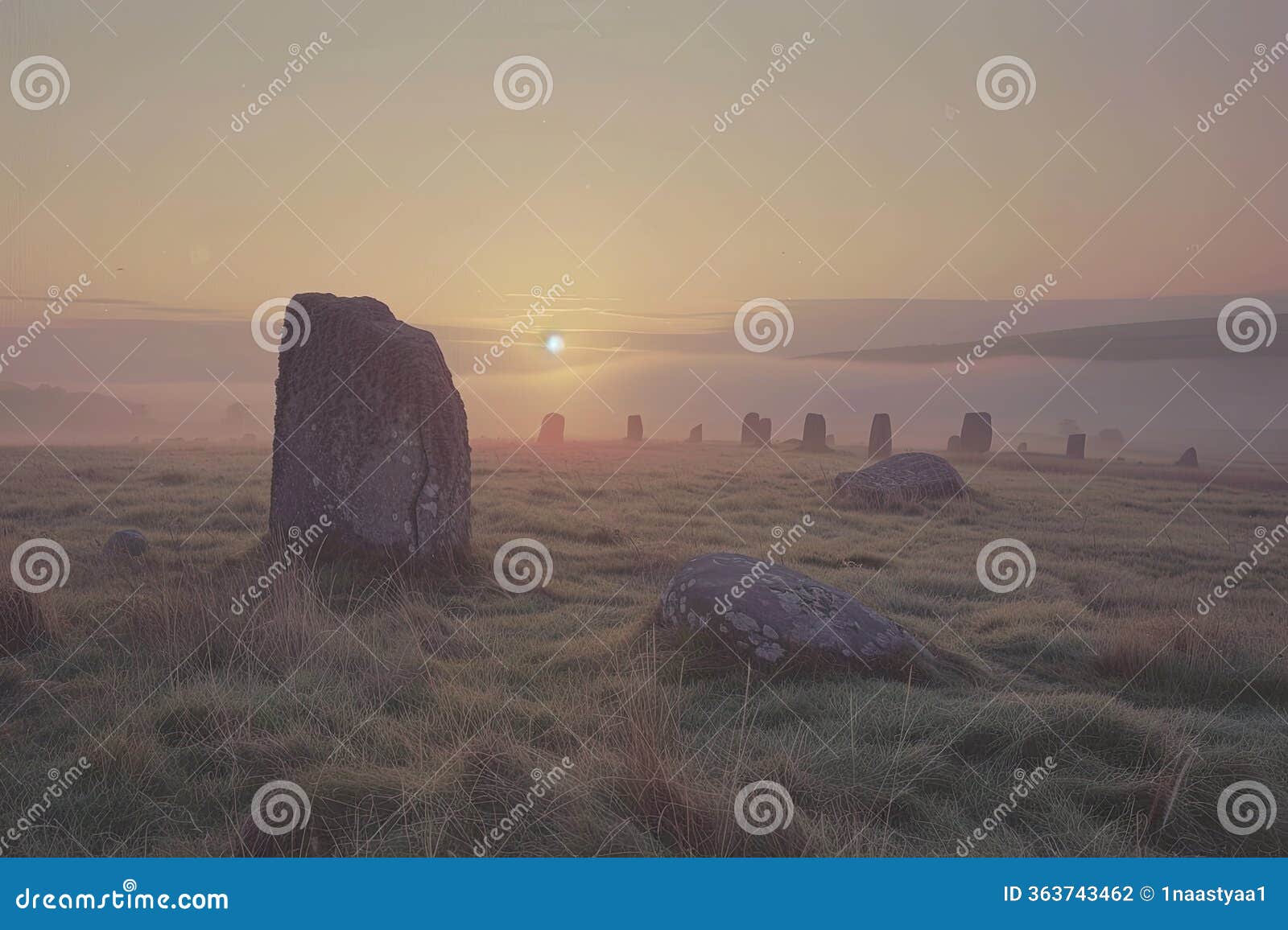 Stonehenge At Sunrise With Sun Rays Through Ancient Stones. Royalty ...