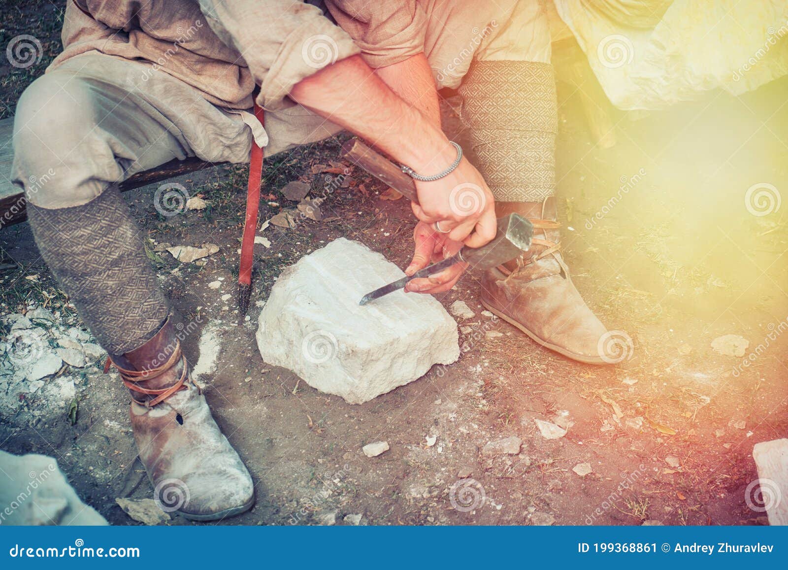 Stonemason in the Quarry Has a Chisel Stones. Mason Working with a ...