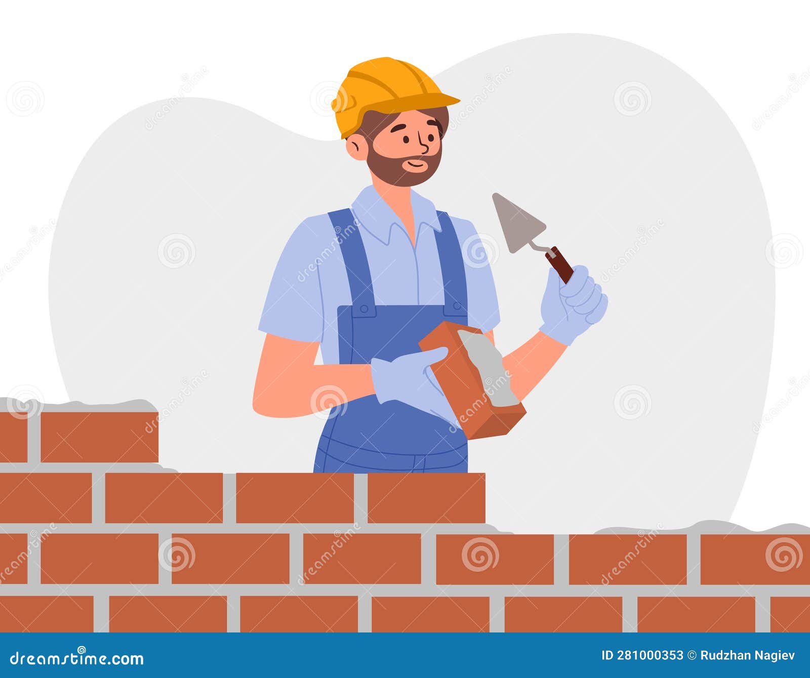 Stonemason Work with Bricks Concept Stock Vector - Illustration of ...