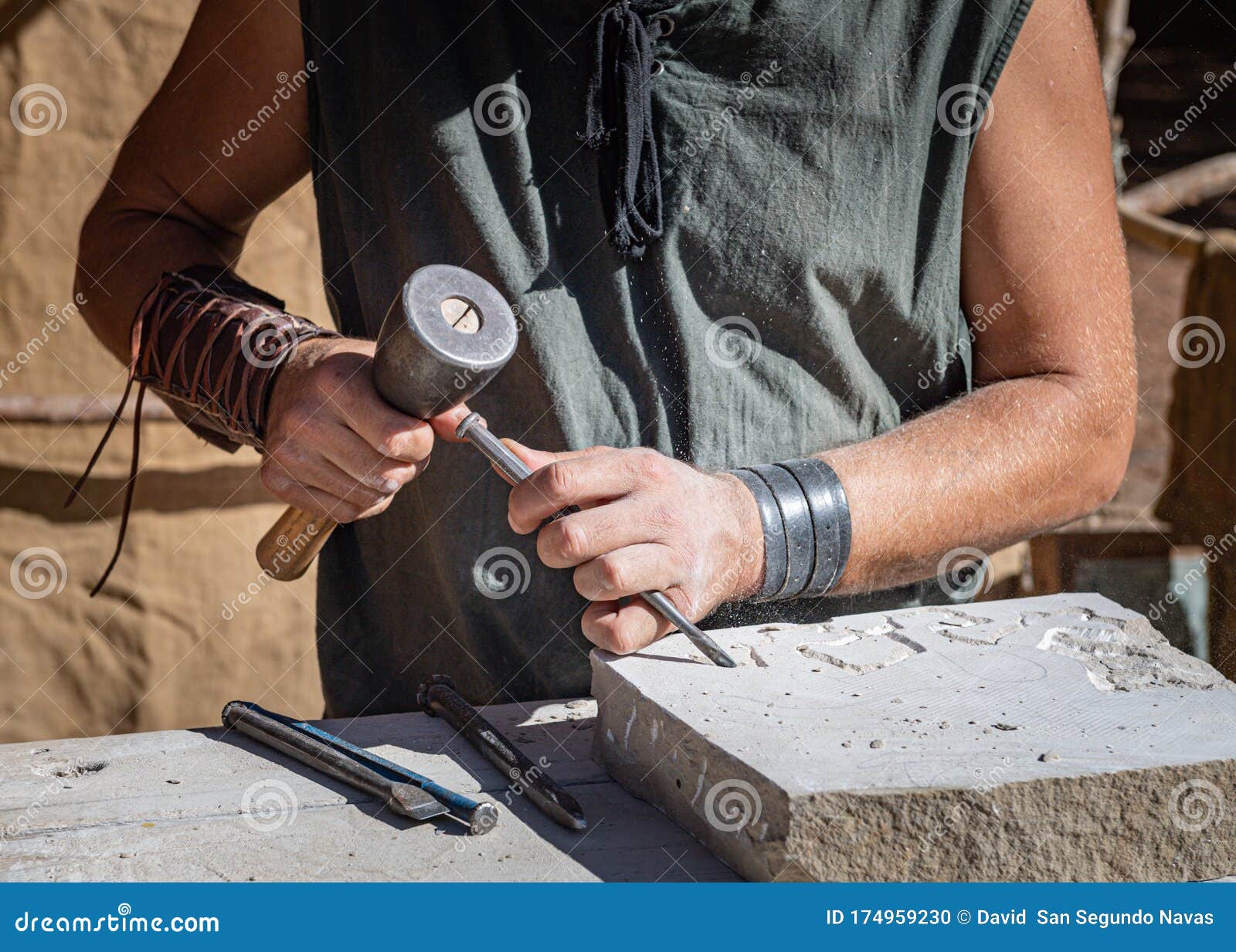 Stone Craftsman Working in His Stonekeeping Workshop Stock Photo ...