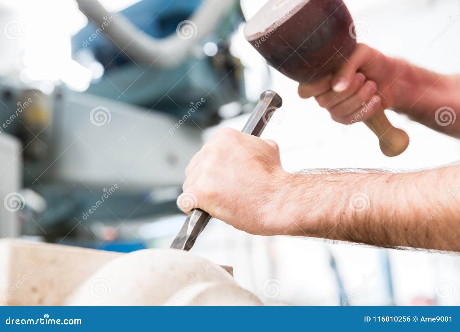 Stonemason Working at Marble Pillar Stock Photo - Image of chisel, lump ...
