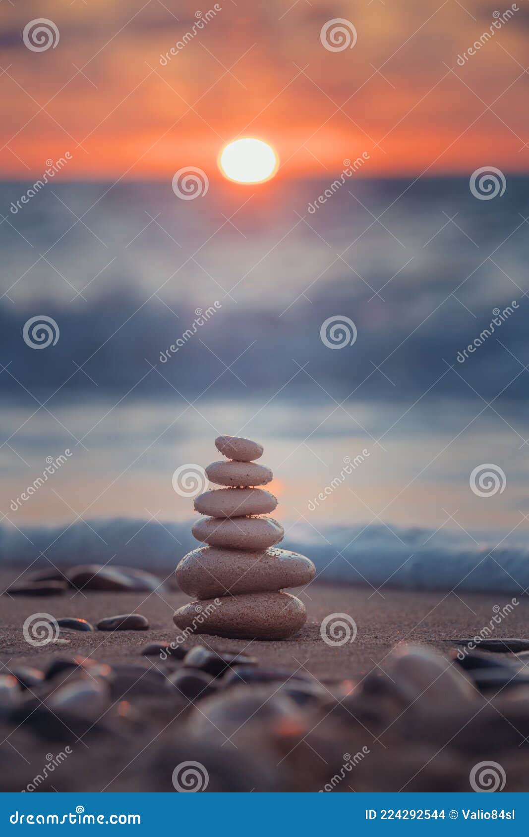 Stones Balance on Beach, Sunrise Shot. Zen Meditation and Relaxation ...