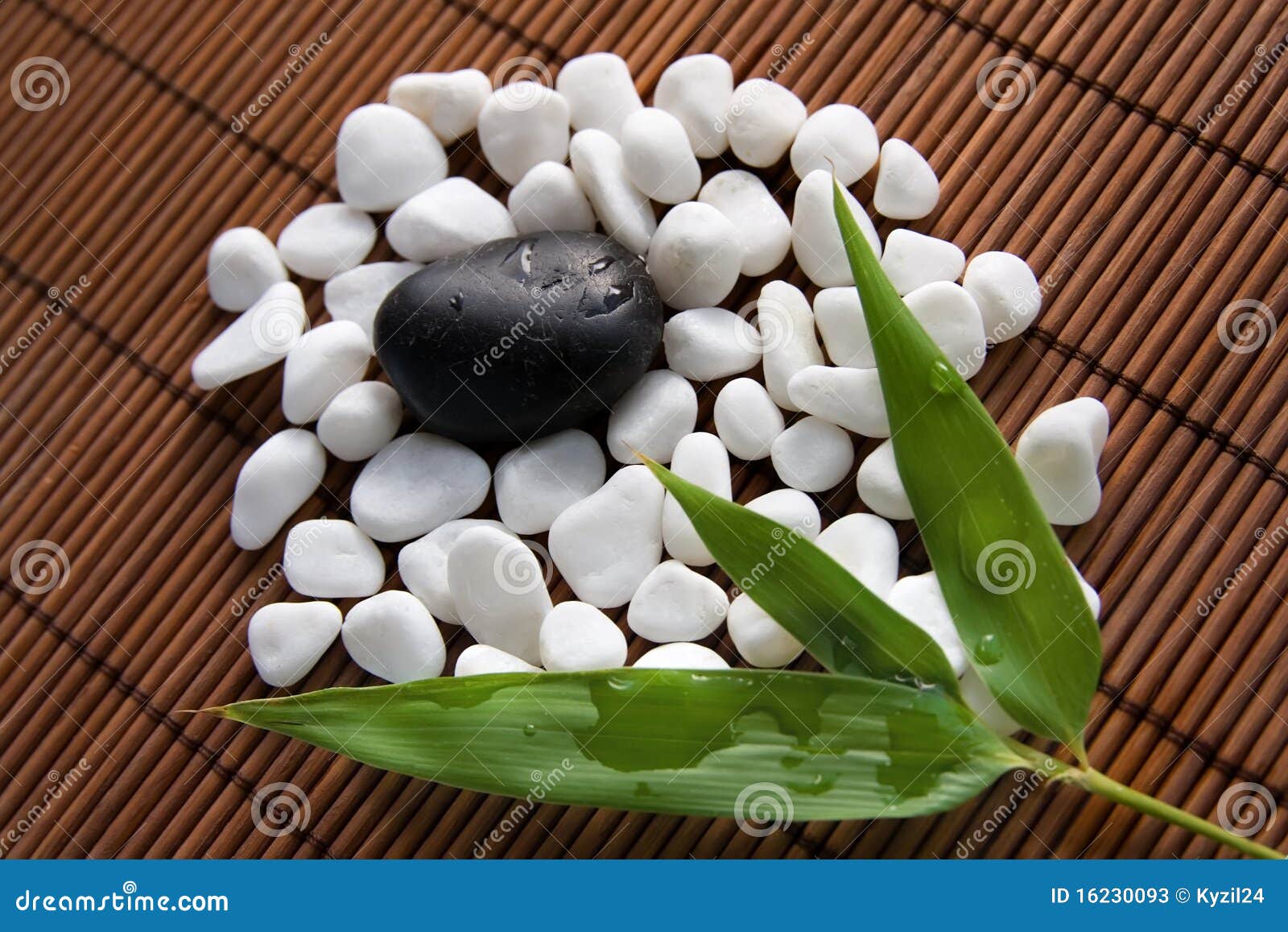 Stones and bamboo leaves stock image. Image of freshness - 16230093