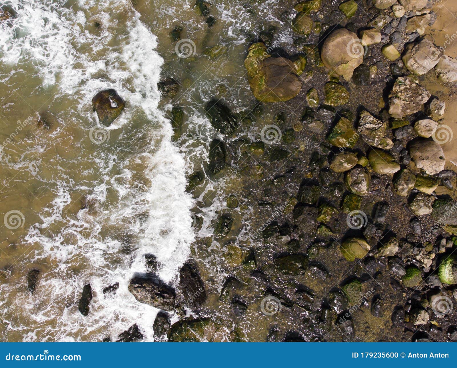 Stones on the Beach with Waves, Ocean or Sea. Texture, Top View Stock ...