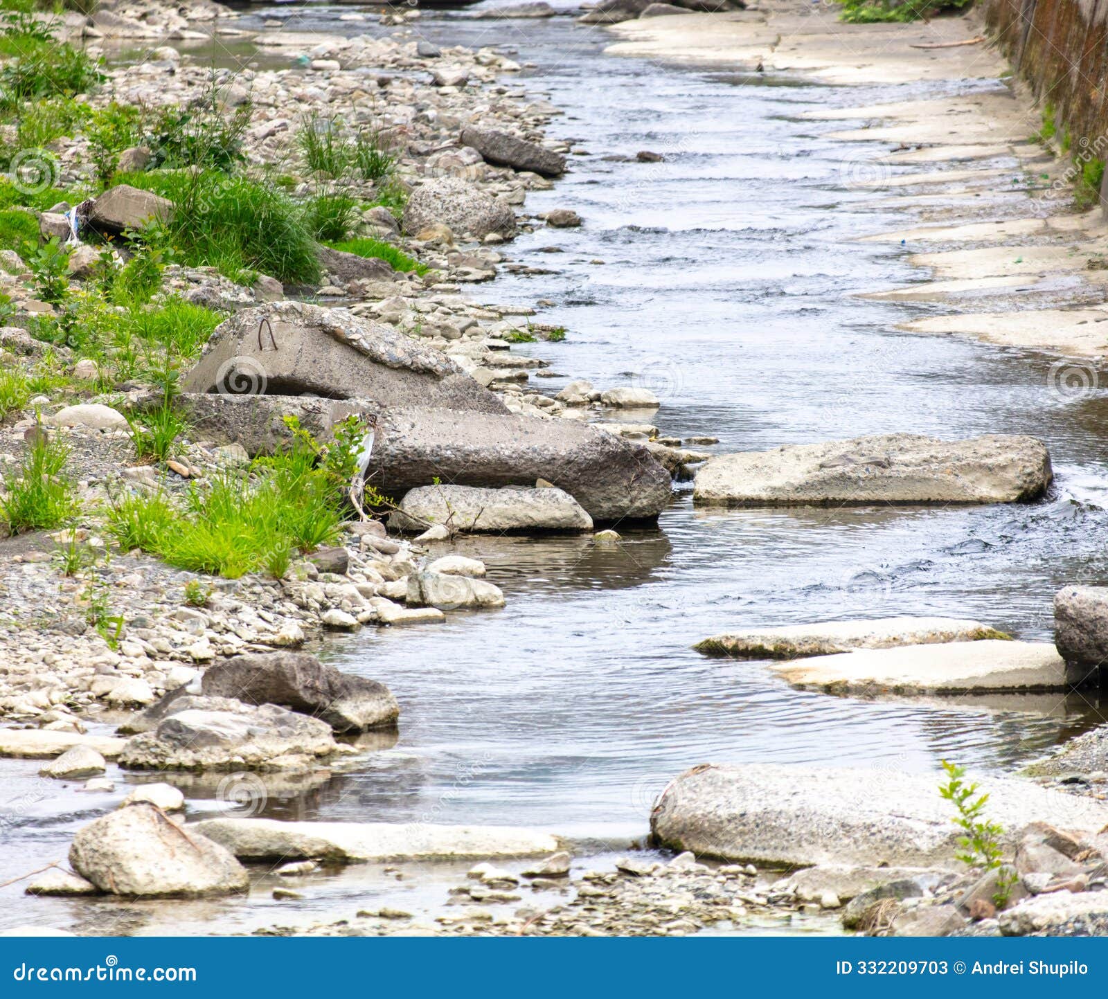 Stones and Concrete Slab in the River in the City Stock Image - Image ...