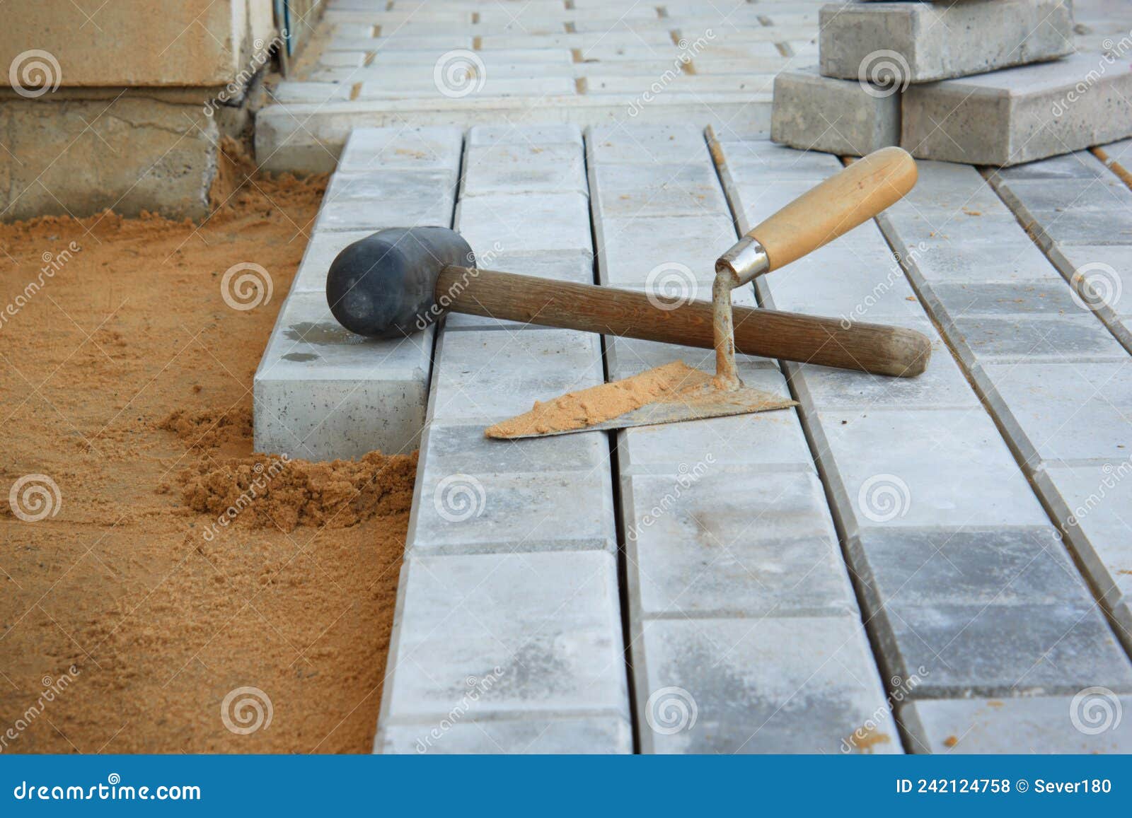 Stones for Construction of Pavement and Tools Stock Photo - Image of ...
