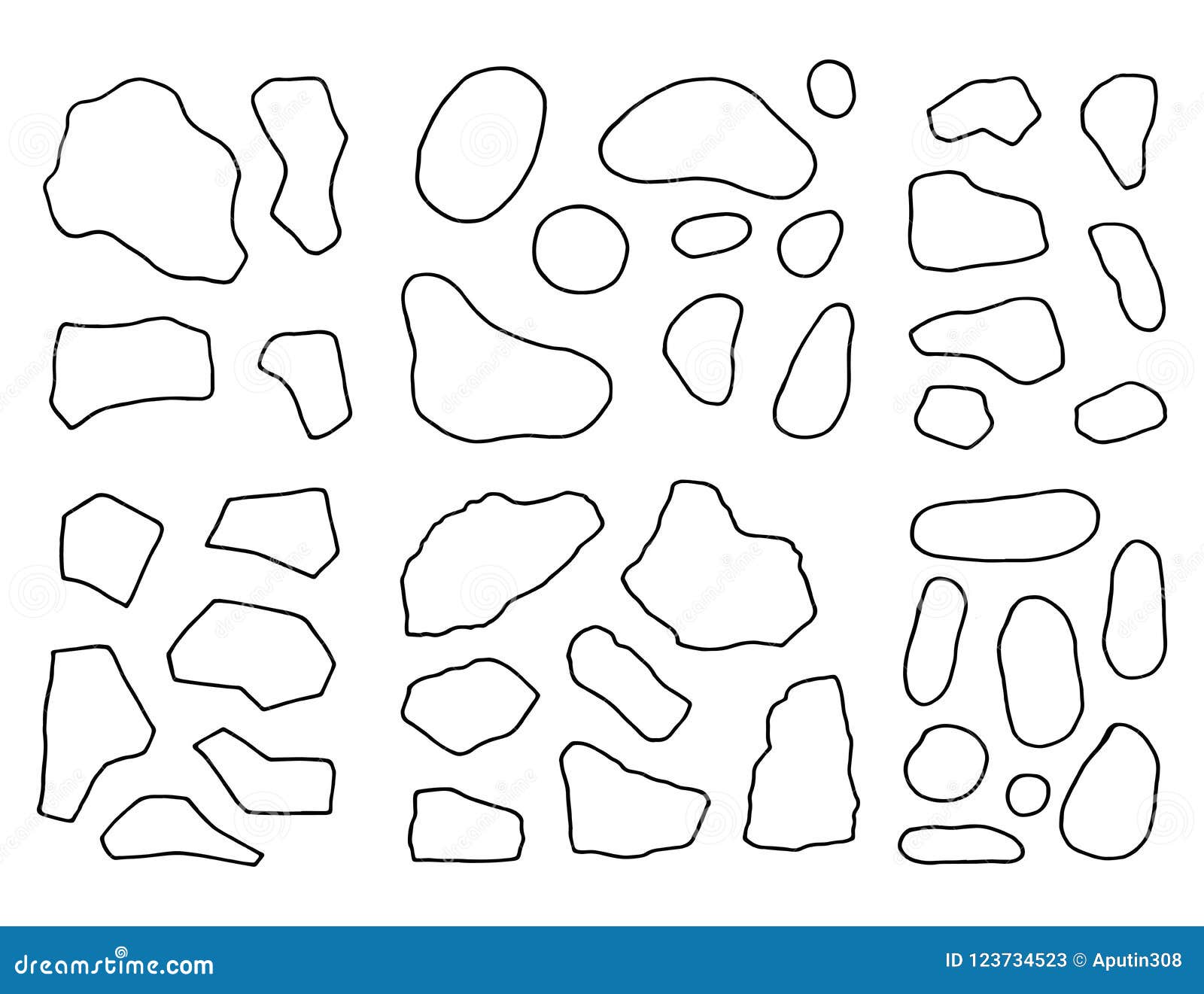 Stones Contour Isolated. Linear Drawing a Set of Objects. Stock Vector ...