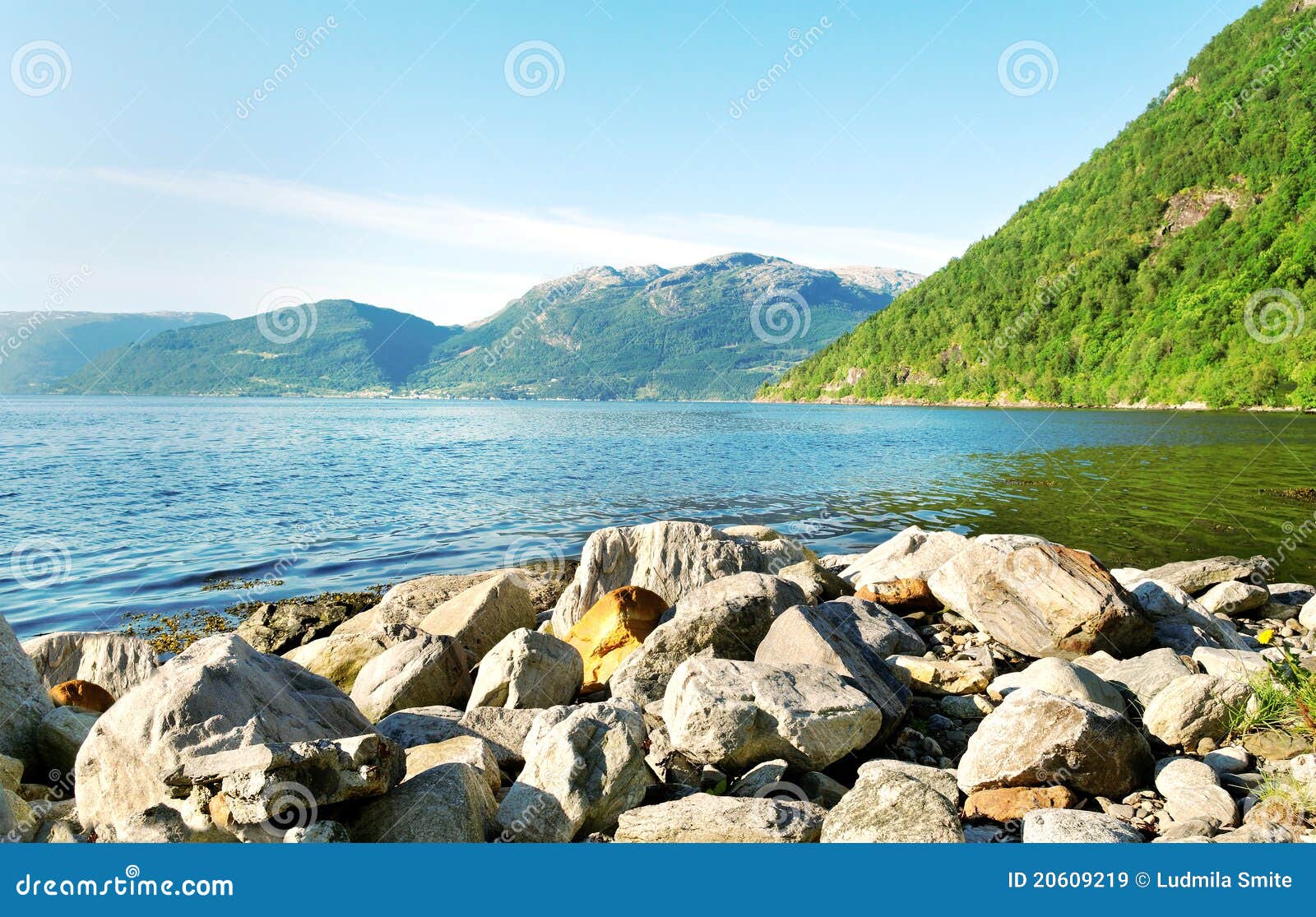 Stones on the Fjord Coastline. Stock Image - Image of norway, cloud ...