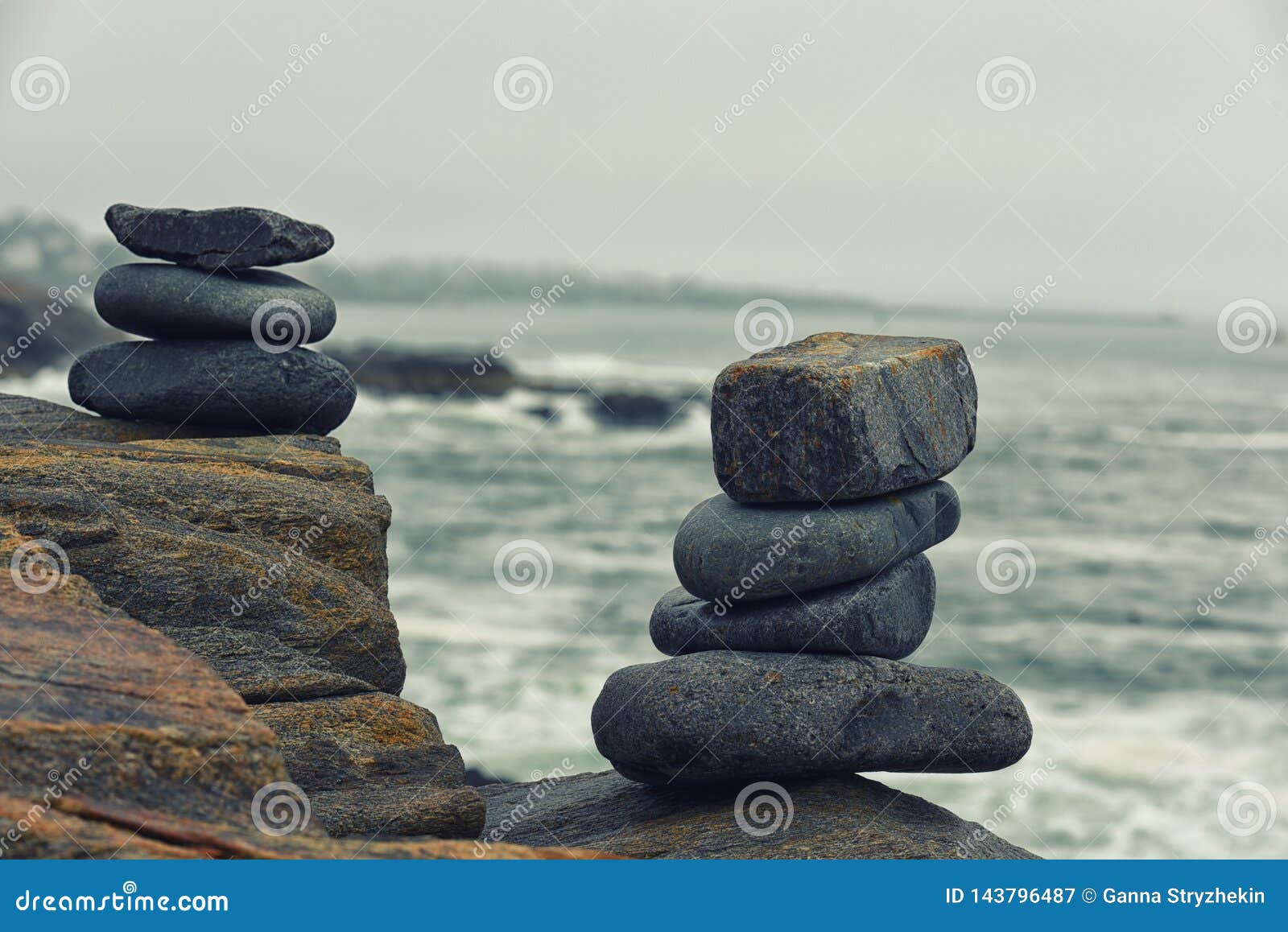 Stones Folded in a Pile on the Ocean Coast. Stock Image - Image of ...