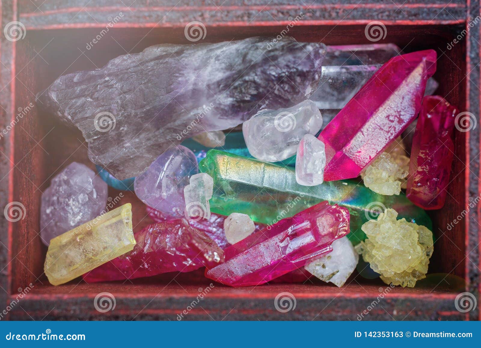 Stones gems in chest stock image. Image of crystals - 142353163