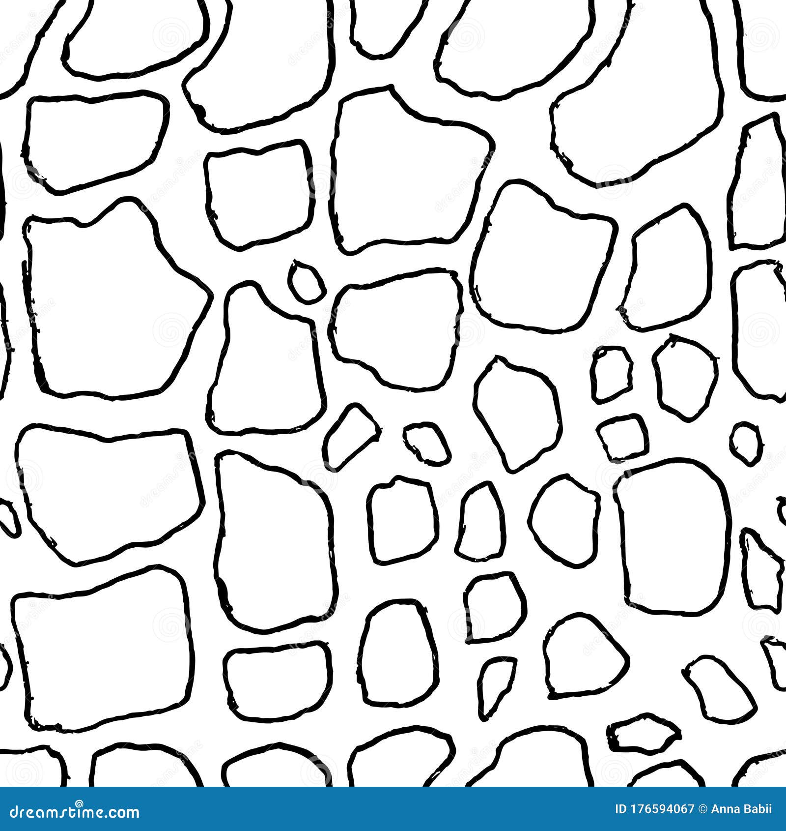 Stones Handdrawn Seamless Black and White Pattern. Vector Illustration ...