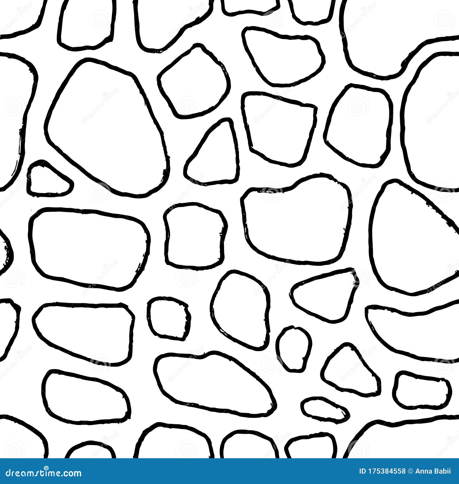 Stones Handdrawn Seamless Black and White Pattern. Vector Illustration ...