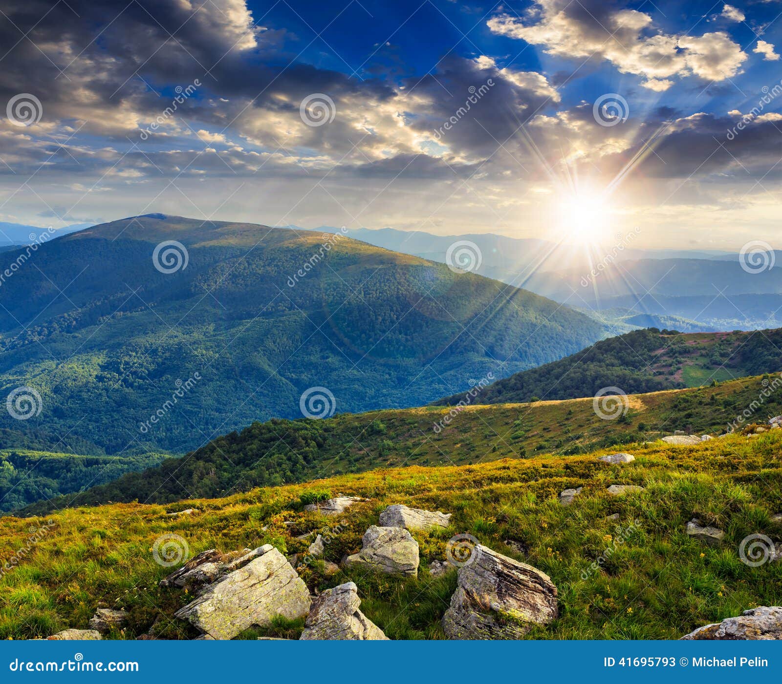 Stones on the Hillside at Sunset Stock Image - Image of mountains ...