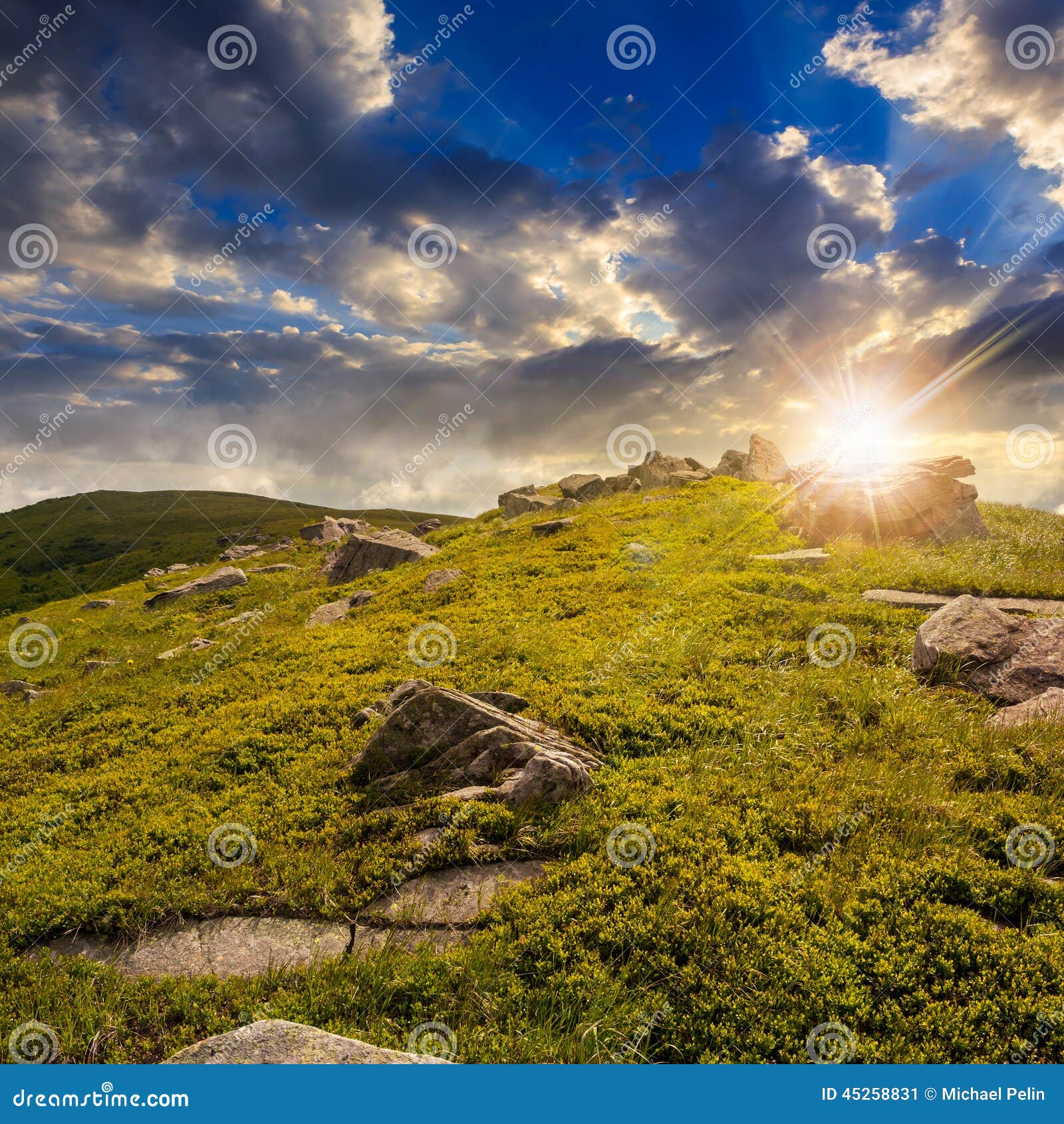Stones on the Hillside at Sunset Stock Image - Image of greece, evening ...