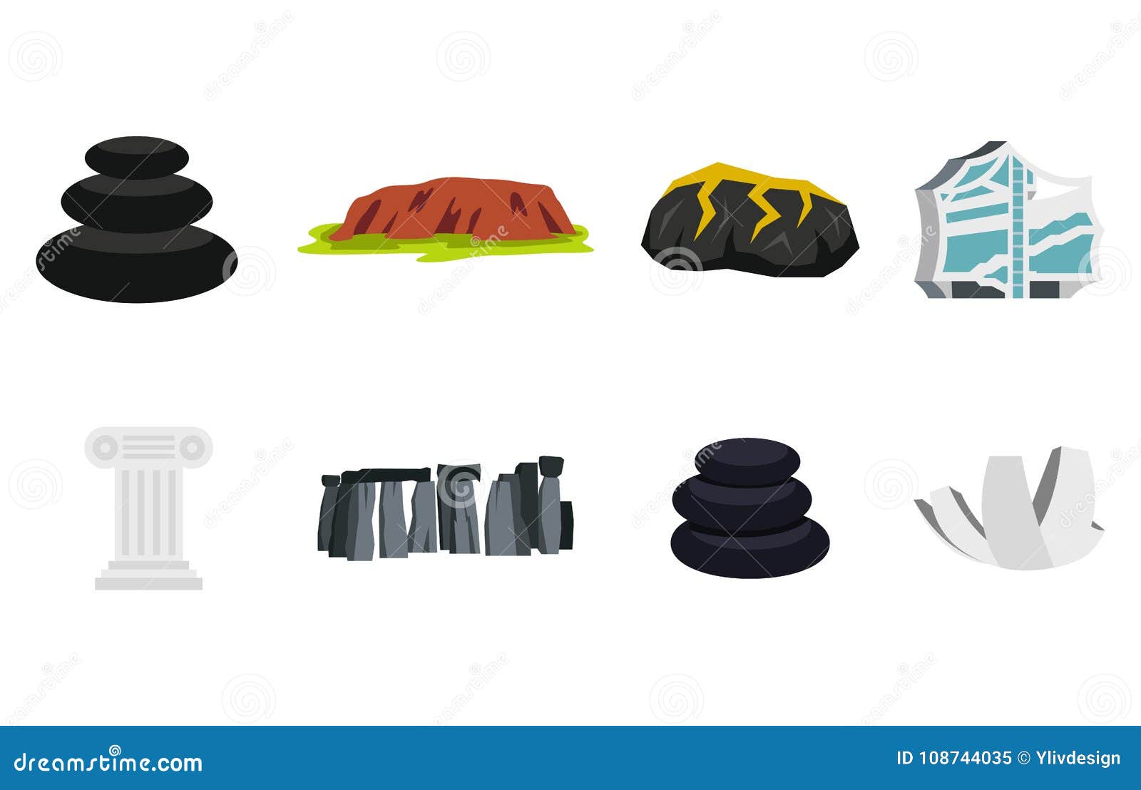 Stones Icon Set, Flat Style Stock Vector - Illustration of element ...