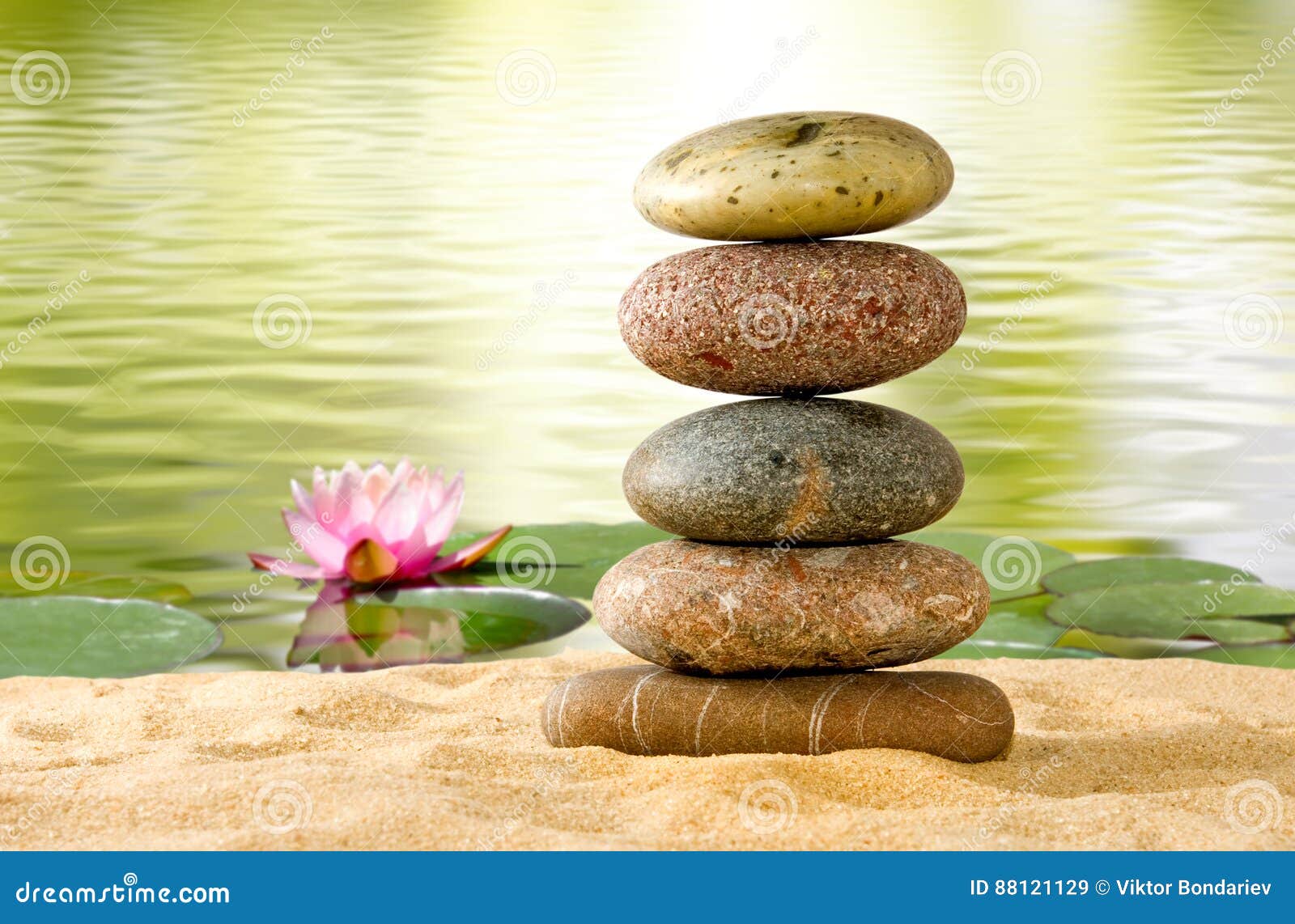 Stones and Lotus Flower on the Water Stock Image - Image of heap, order ...