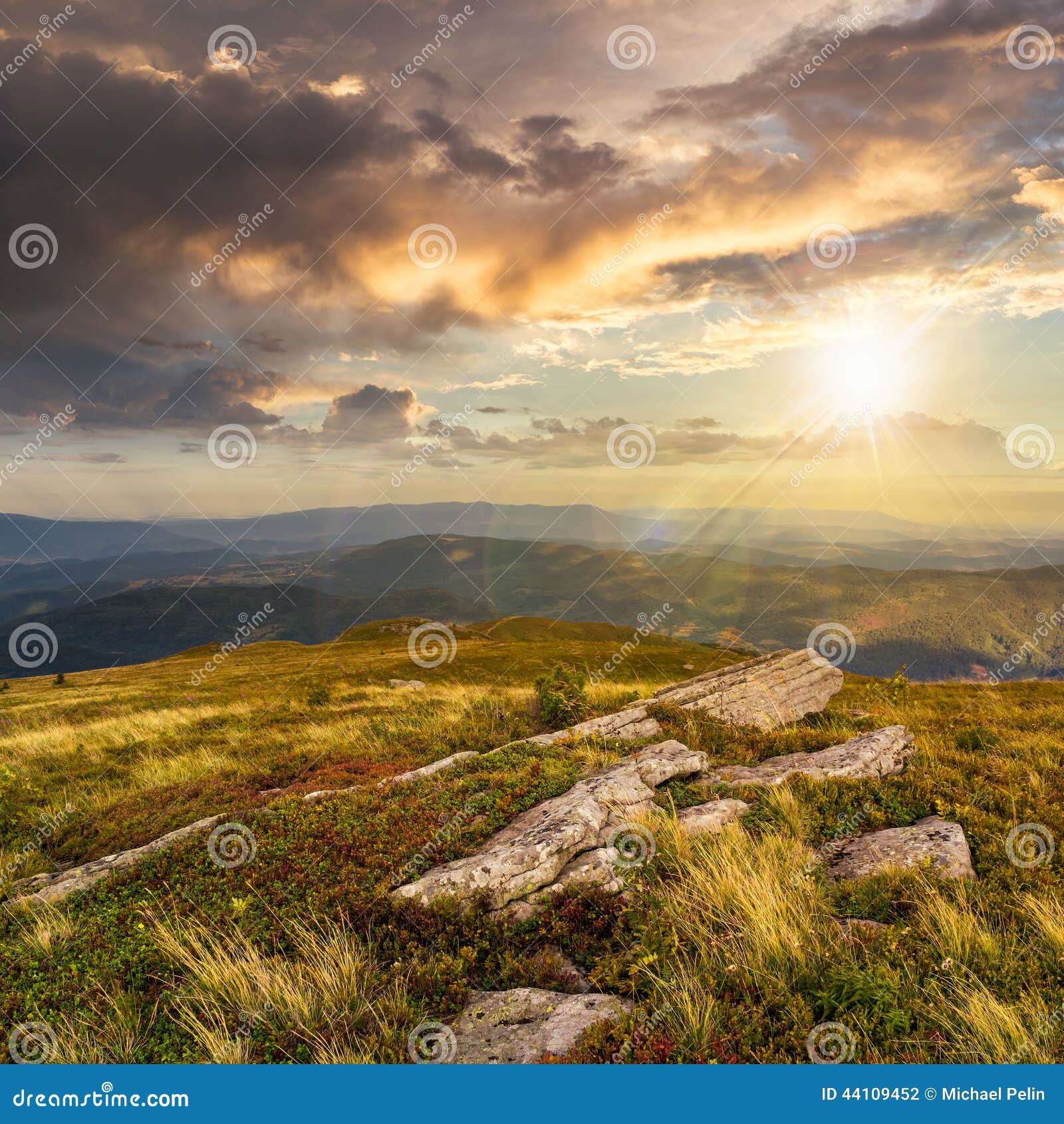 Stones on the Mountain Top at Sunset Stock Photo - Image of landscape ...
