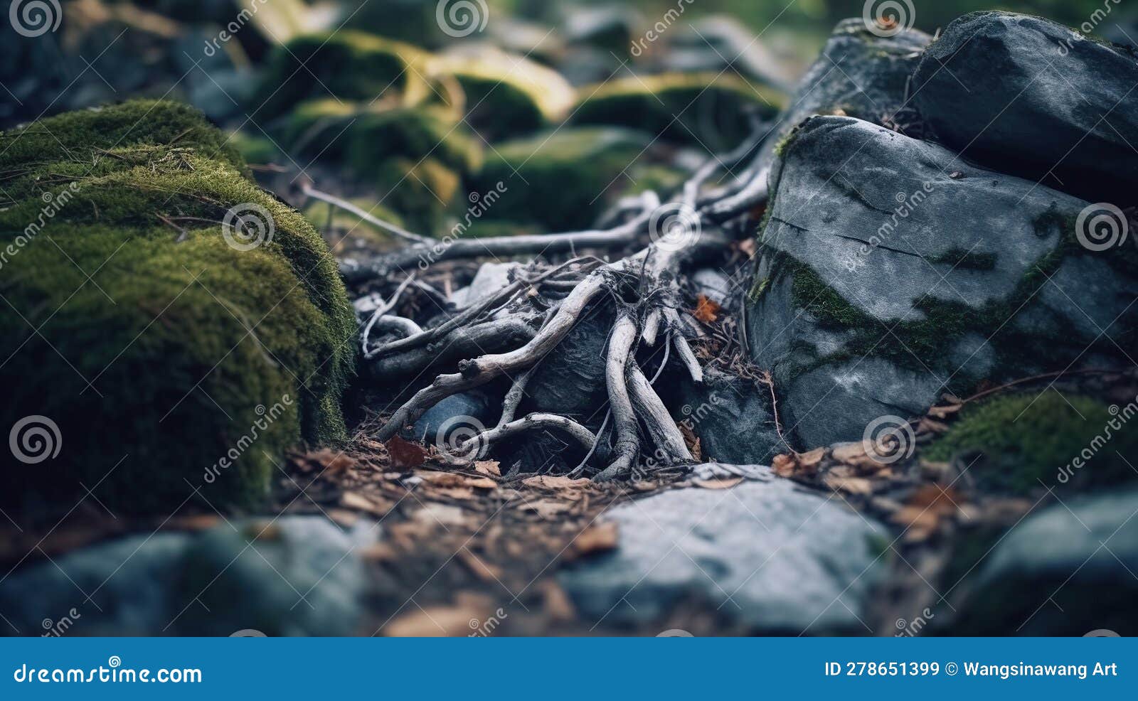 Stones and Old Tree Roots on the Ground AI Generated Image Stock Image ...