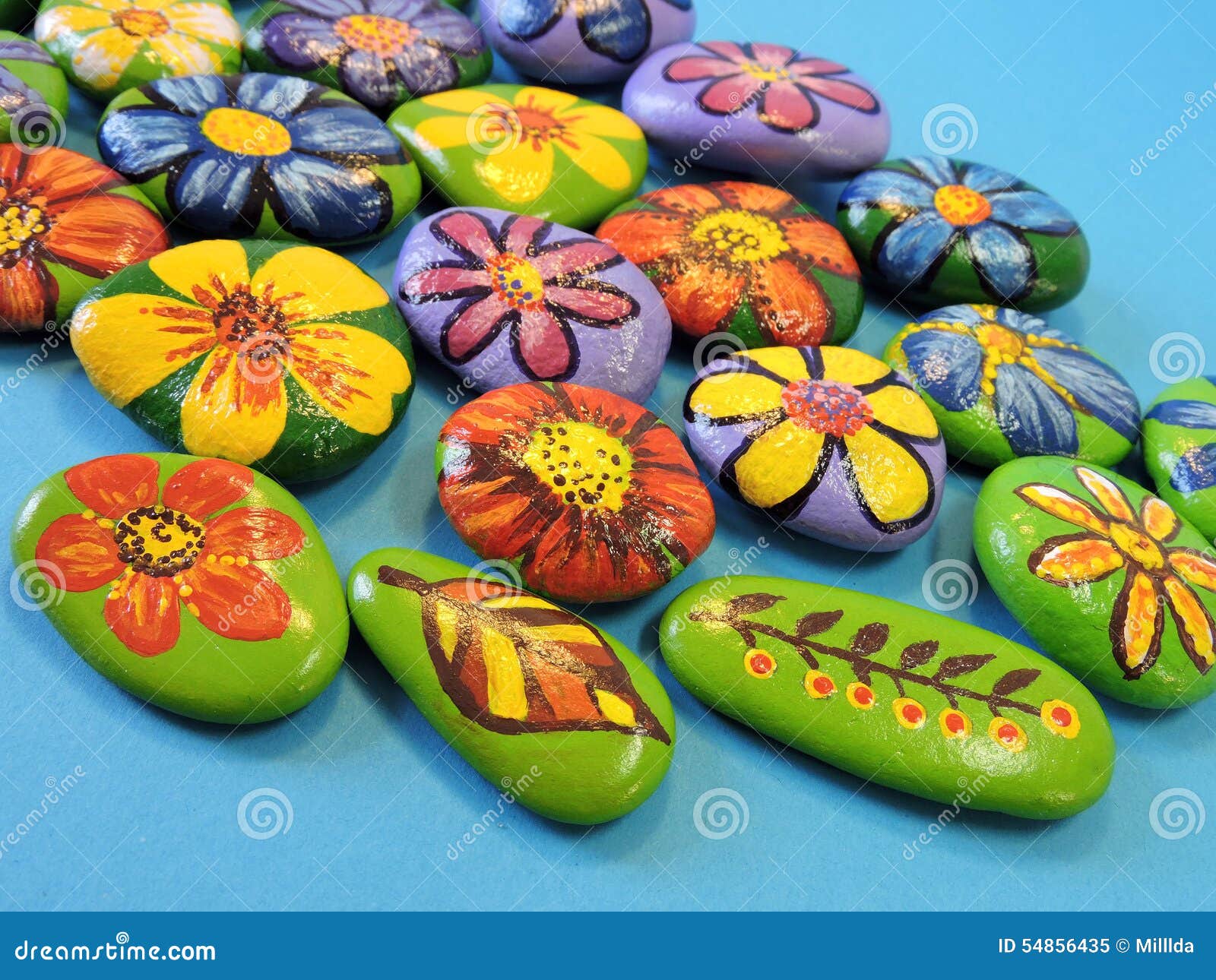 Stones with Painted Flowers Stock Image - Image of painted, color: 54856435