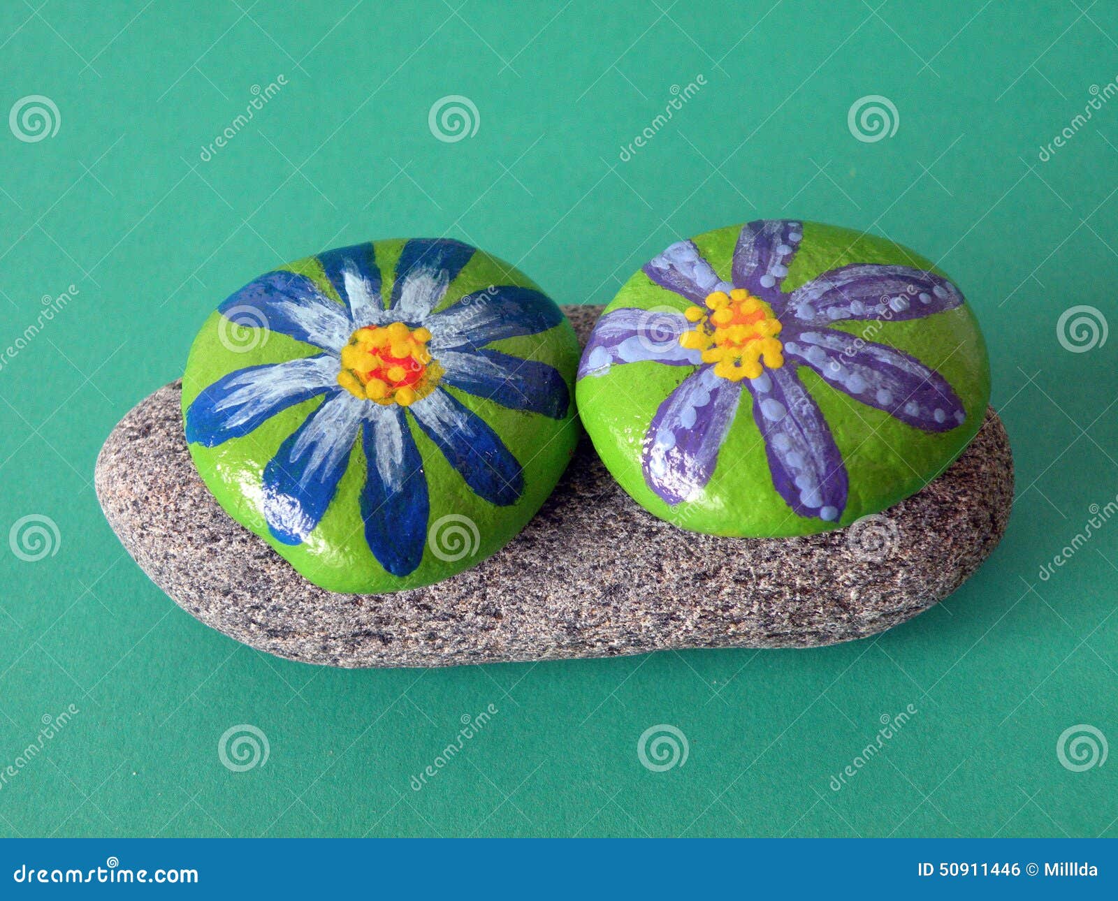 Stones with Painted Flowers Stock Photo - Image of pied, create: 50911446