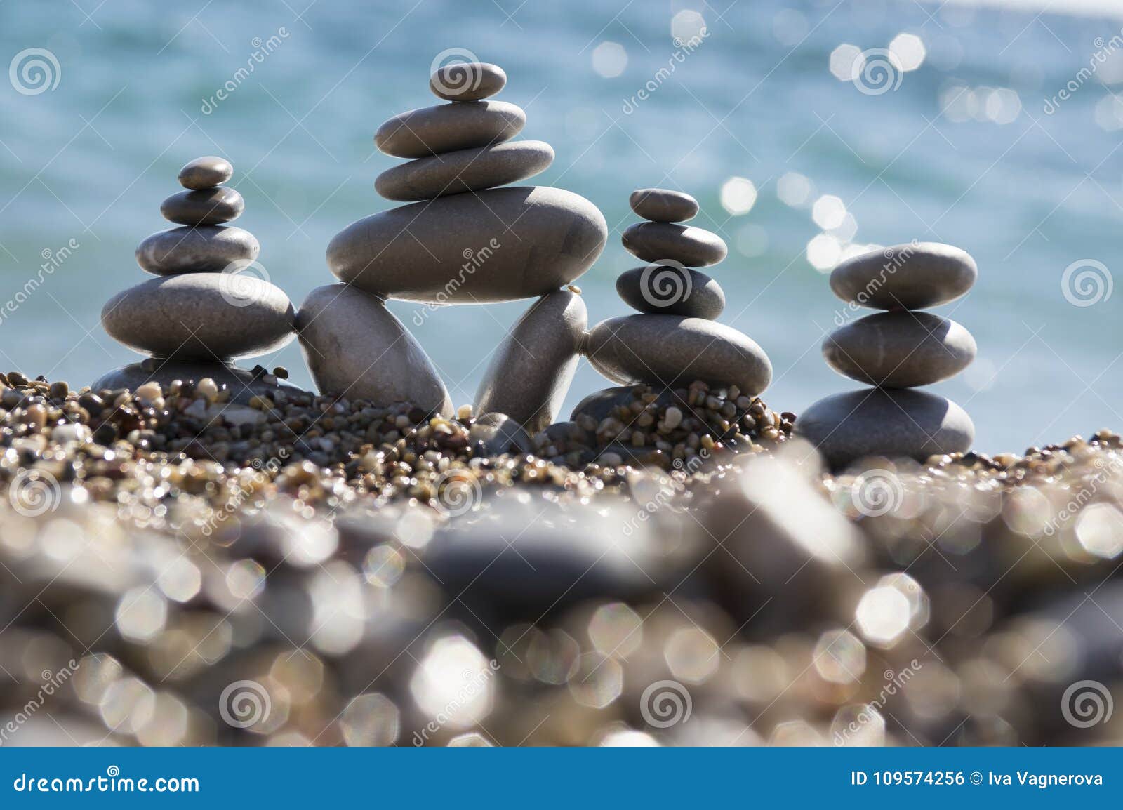 Stones and Pebbles Stack, Harmony and Balance, Three Stone Cairns on ...