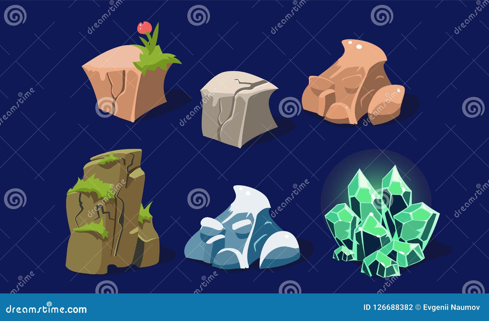 Stones and Rocks Set, User Interface Assets for Mobile Apps or Video ...