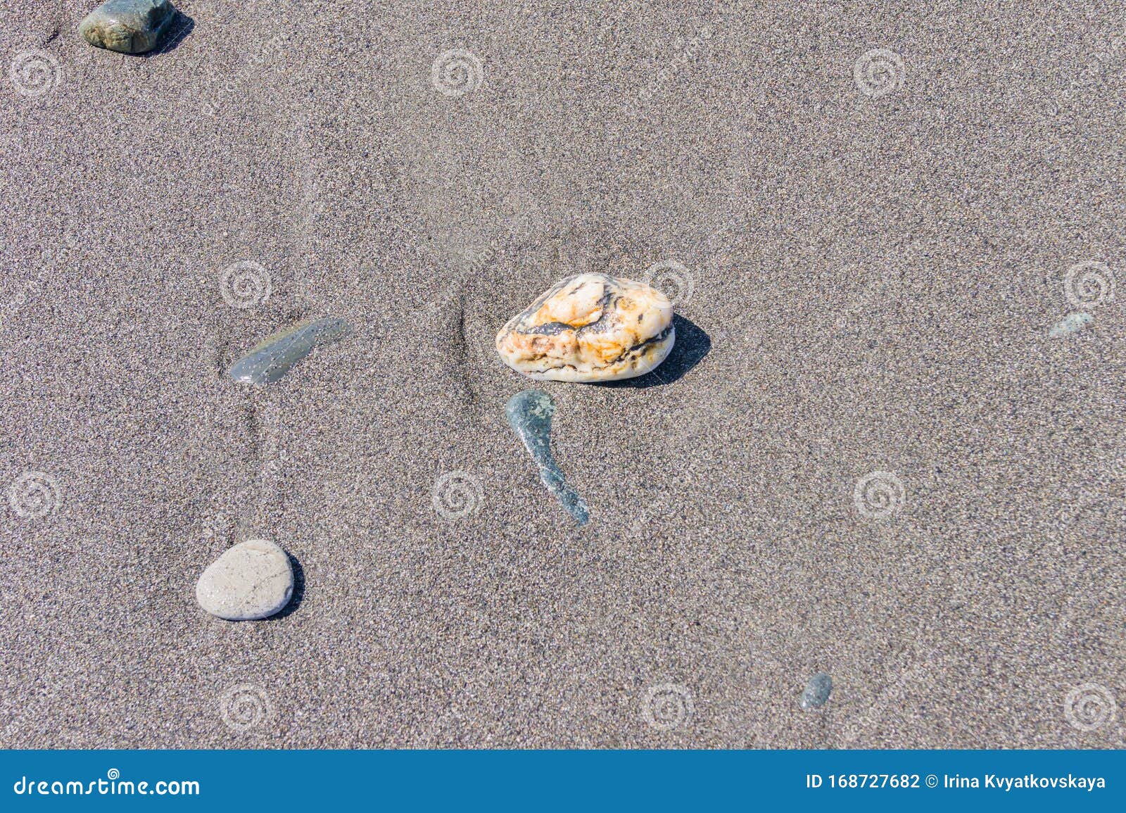Stones on the Sand. Top View of Sandy Beach Stock Photo - Image of ...