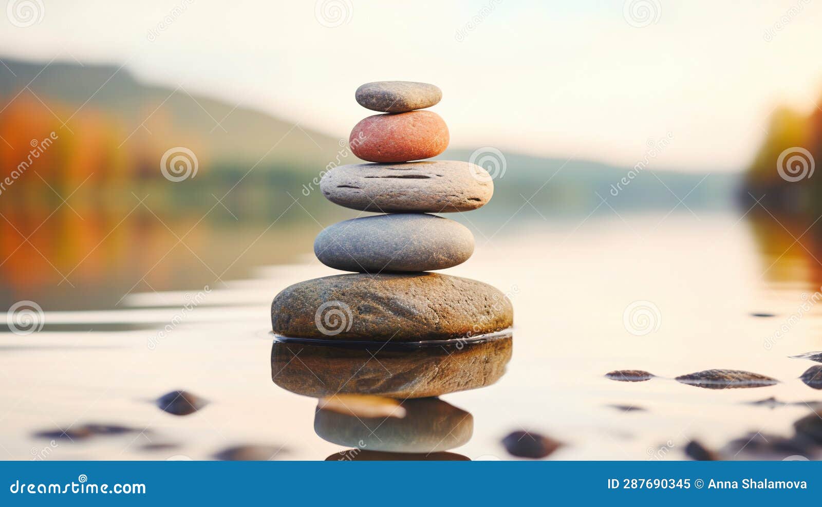 Stones Stacked on the Shore of a Lake. Zen Concept Stock Illustration ...