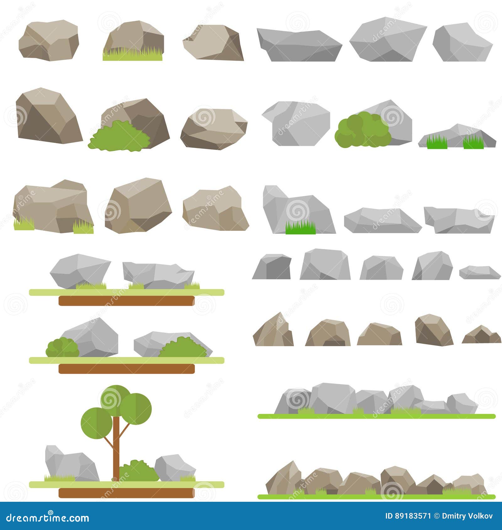 Stones and trees stock vector. Illustration of construction - 89183571
