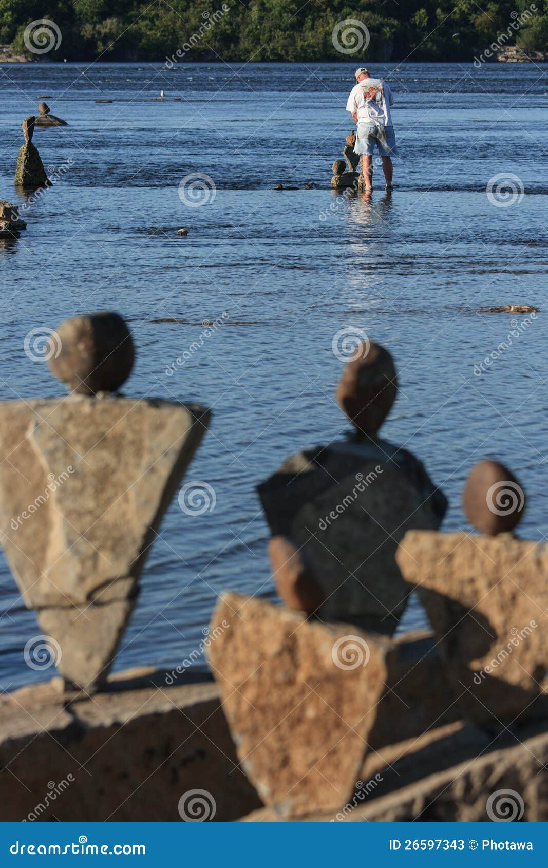 Stones Watching Stone Balancer Editorial Stock Photo - Image of green ...