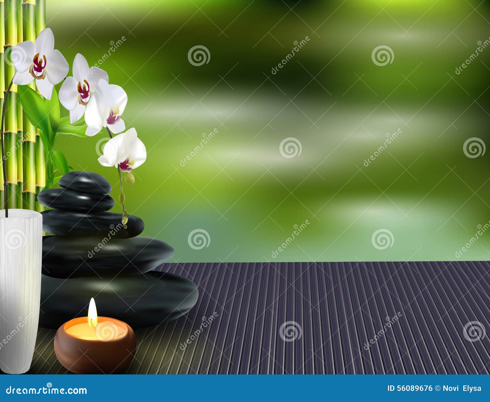 Stones, Wax, Flower and Bamboo on the Table Stock Vector - Illustration ...