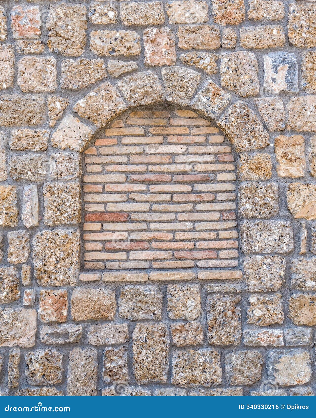 A Stonewall with Arch Frame Shape Cavity and Brickwork, Textured ...