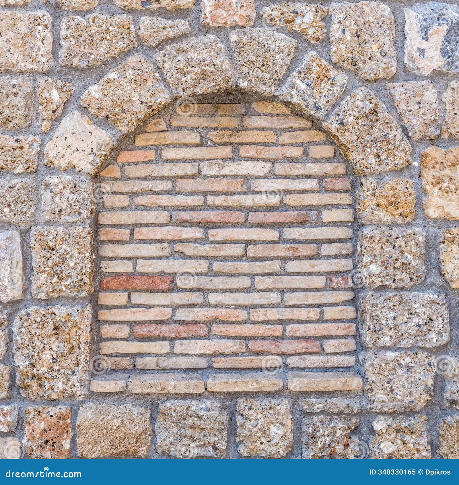 A Stonewall with Arch Frame Shape Cavity and Brickwork, Textured ...