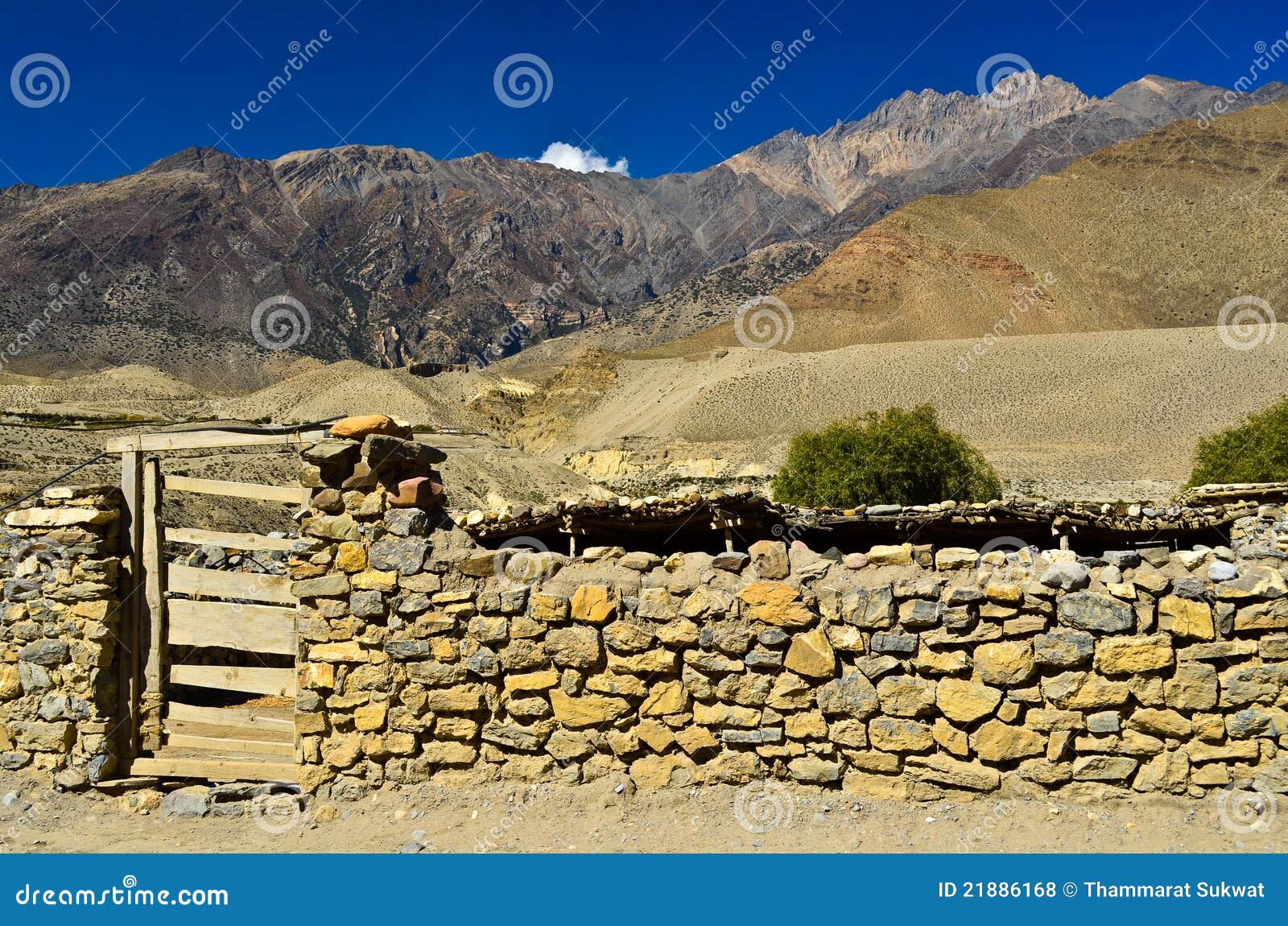 Stonewall in nepal rural stock photo. Image of hill, blue - 21886168