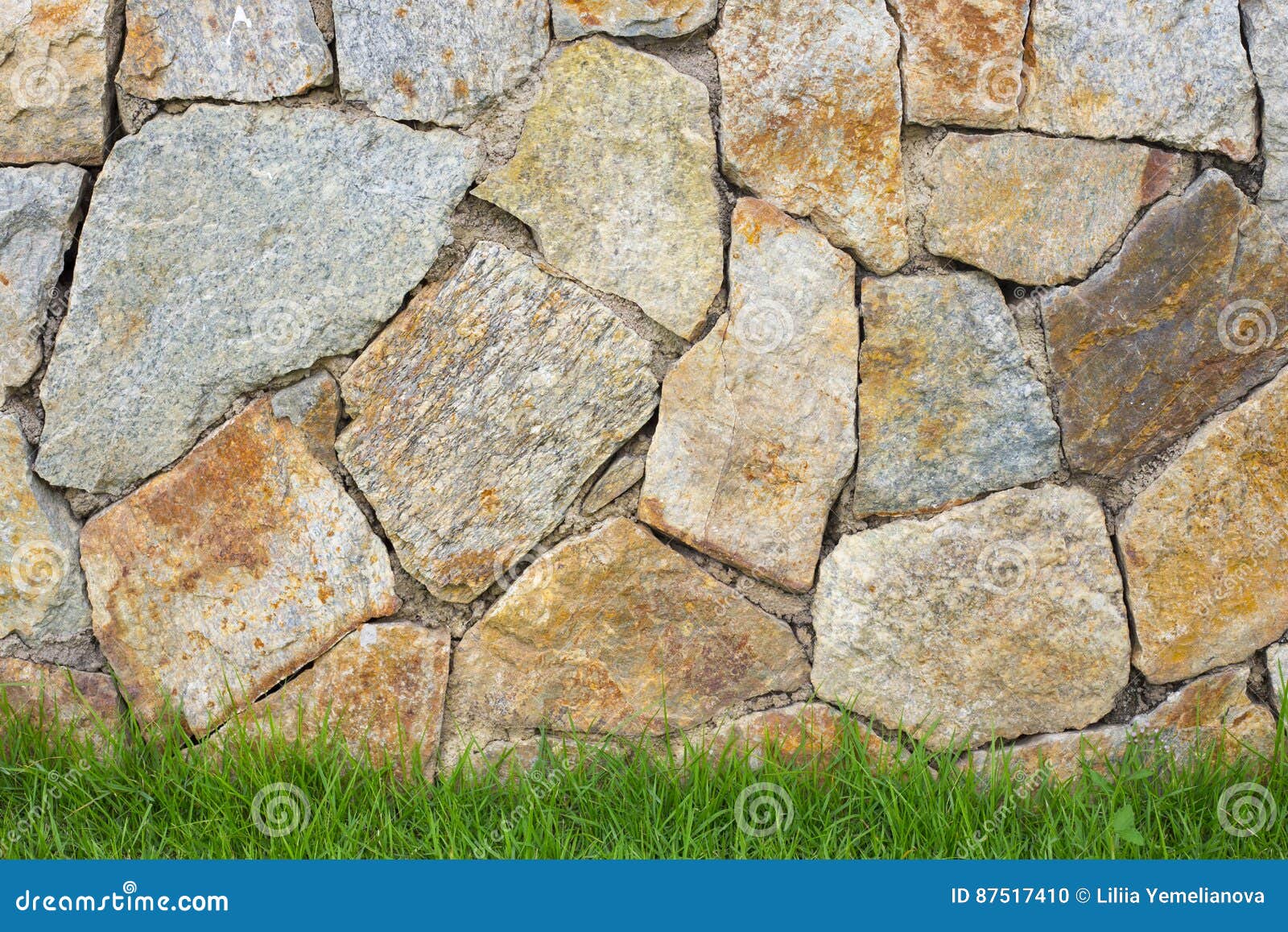 Stonework Background with Green Grass Stock Photo - Image of background ...