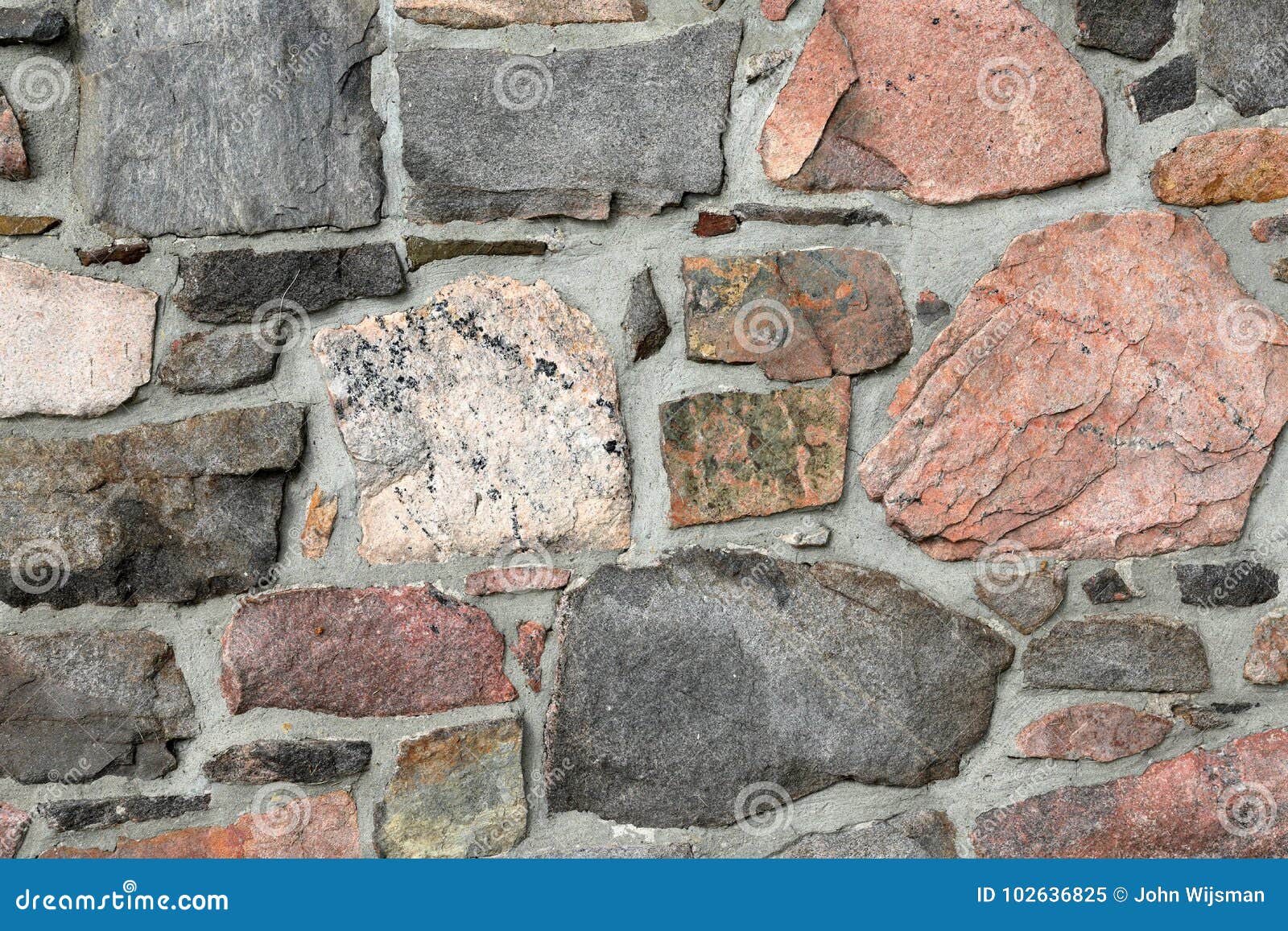 Stonework Wall in Rows with Mortar in Many Colors Stock Image - Image ...