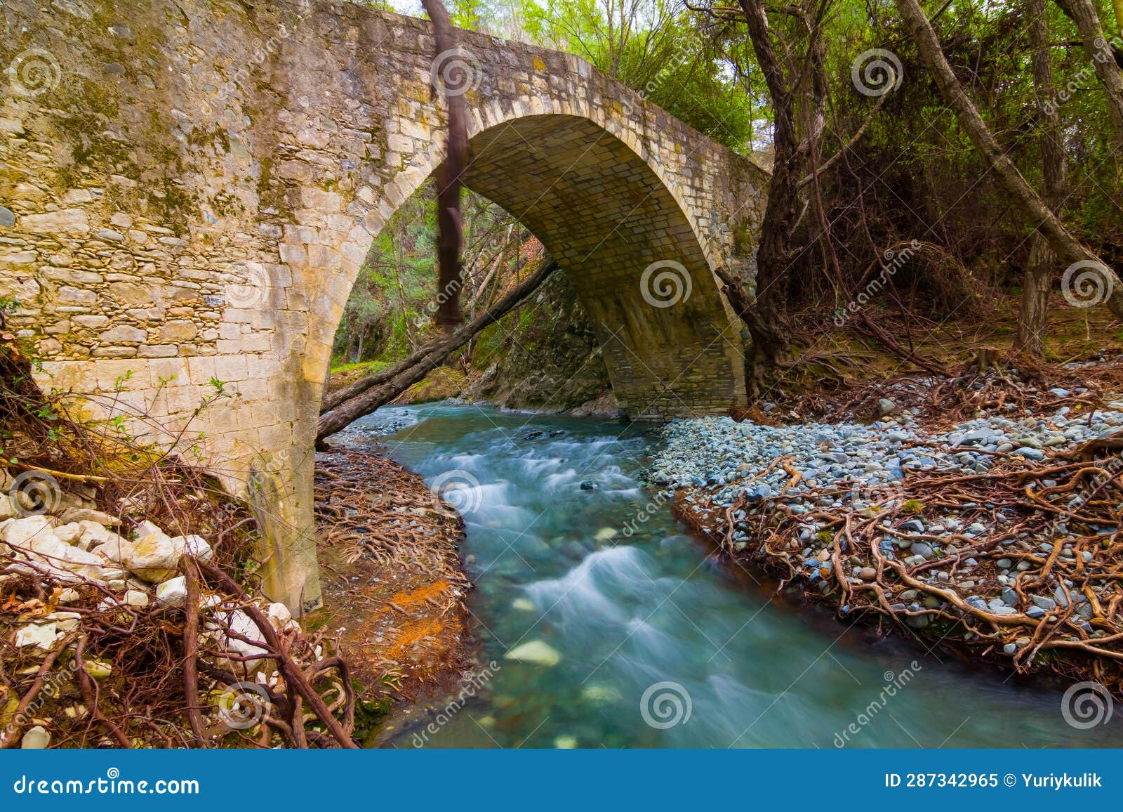 Stony Bridge Over Small River in a Forest Stock Image - Image of splash ...