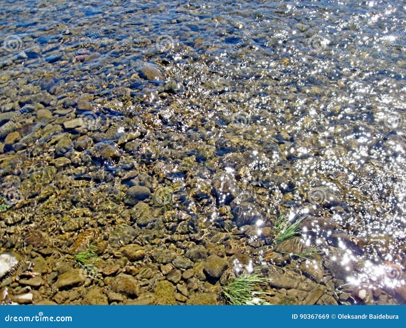 Stony River Bottom through Transparent Water, Different Sizes of Stones ...