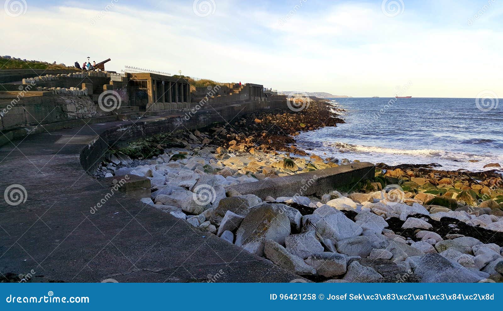 Stony Shore of the Sea with Concrete Structures on the Shore Stock ...