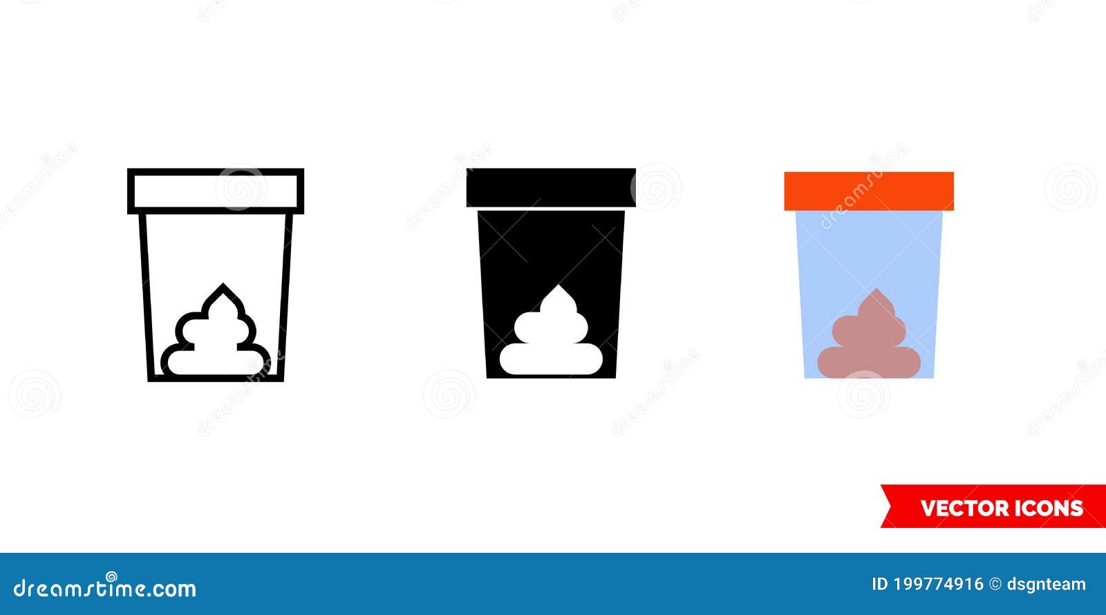 Stool Analysis Icon of 3 Types Color, Black and White, Outline ...