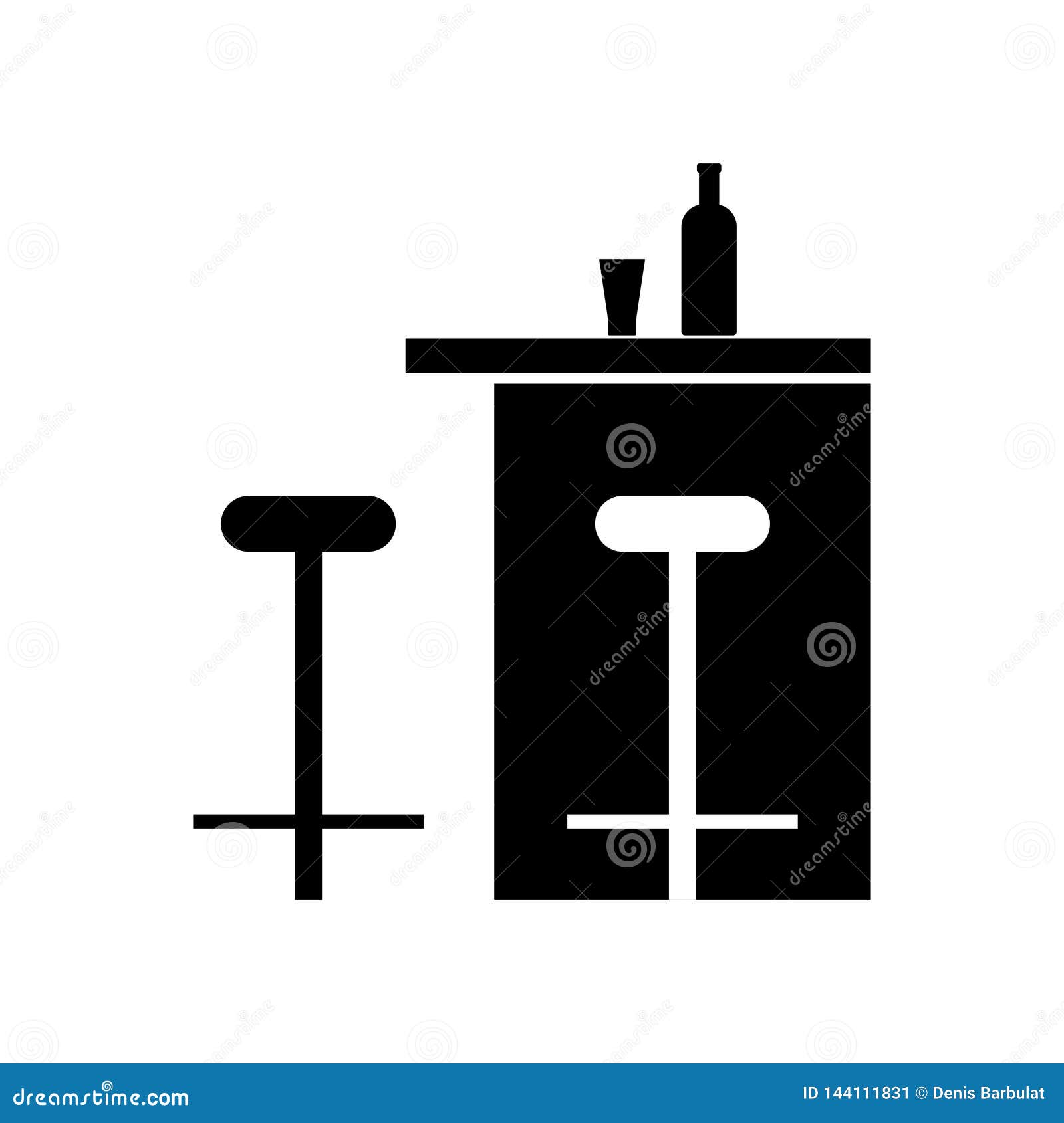 Stools and Bar Counter with Bottle and Highball on it Stock Vector ...