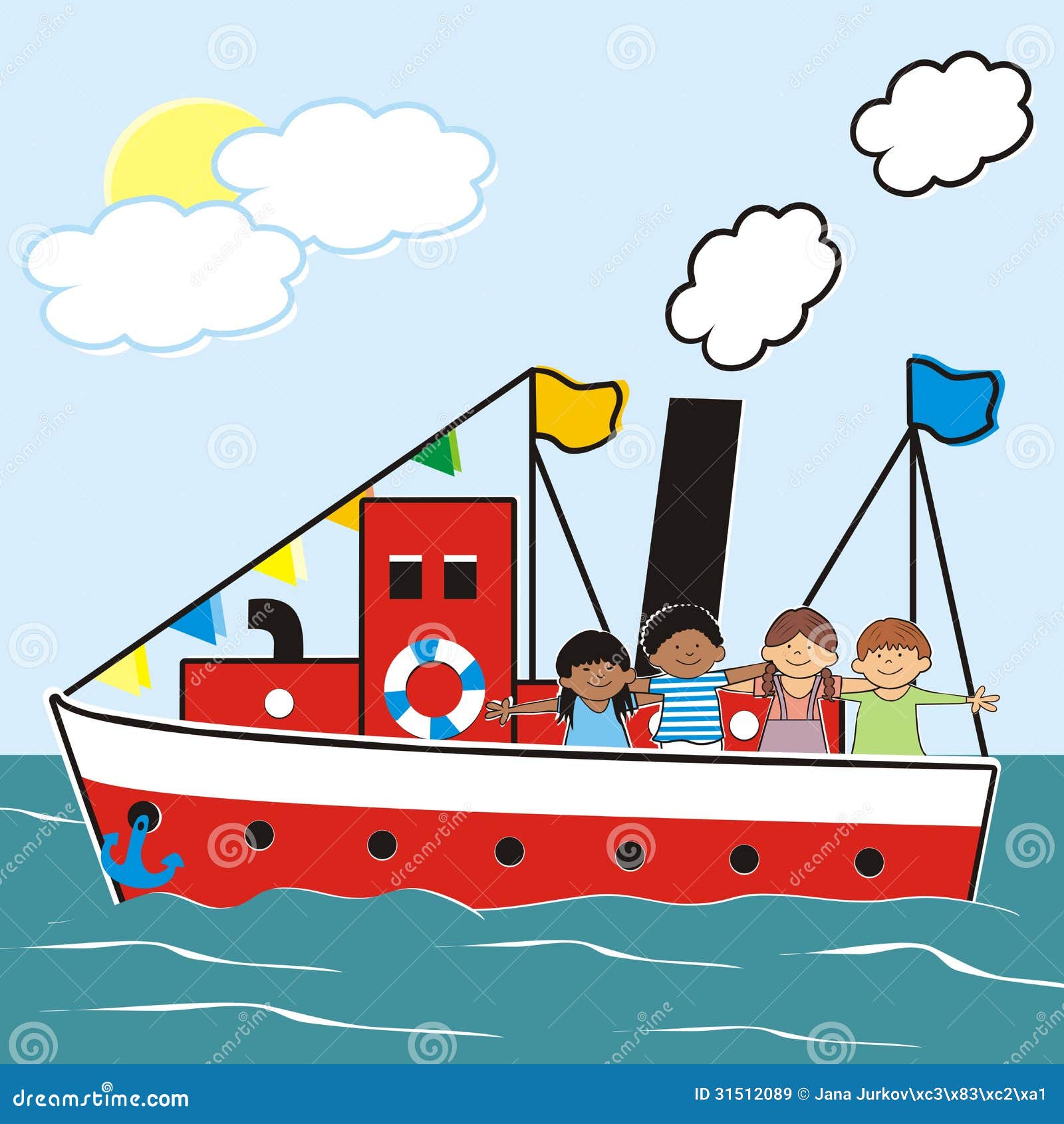 Stoomboot en kinderen vector illustratie. Illustration of beeld - 31512089