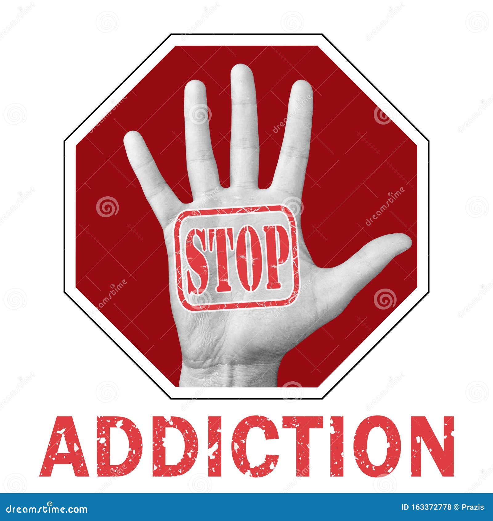 Open Hand with Stop Addiction Text on a White Background. Global Social ...