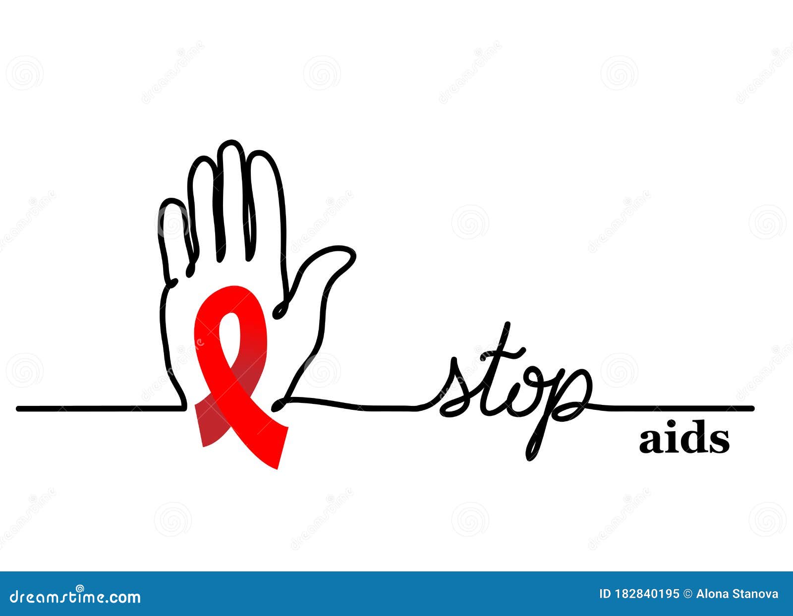 Stop Aids. Vector Background With Hand And Red Ribbon, Loop. Stop Aids ...