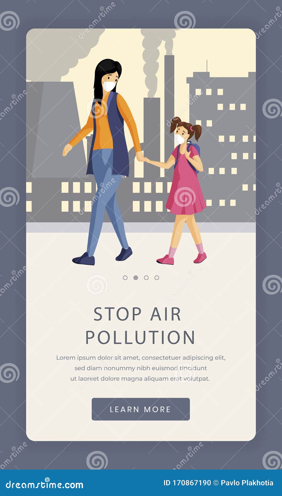 Stop Air Pollution App Screen Template. Industrial Emissions Problem ...