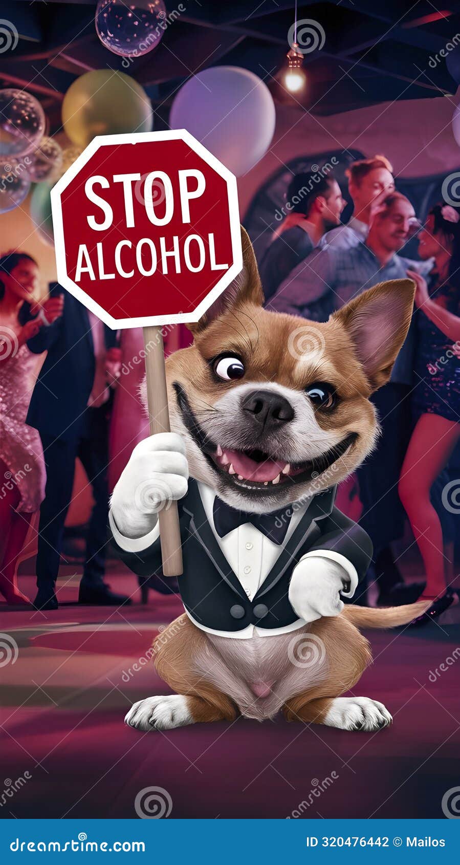 Stop Alcohol - a Comic Strip of a Dog and a Sign. Stock Photo - Image ...